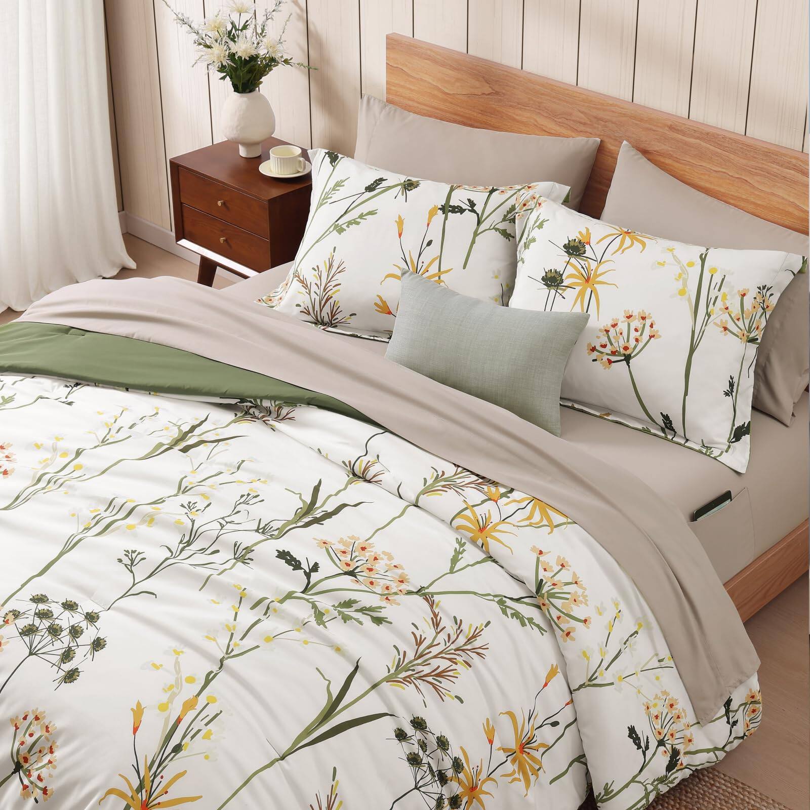 PO3TICJUNKI3 Botanical Comforter Set 7 Pieces Dandelion Bed In A Bag ...