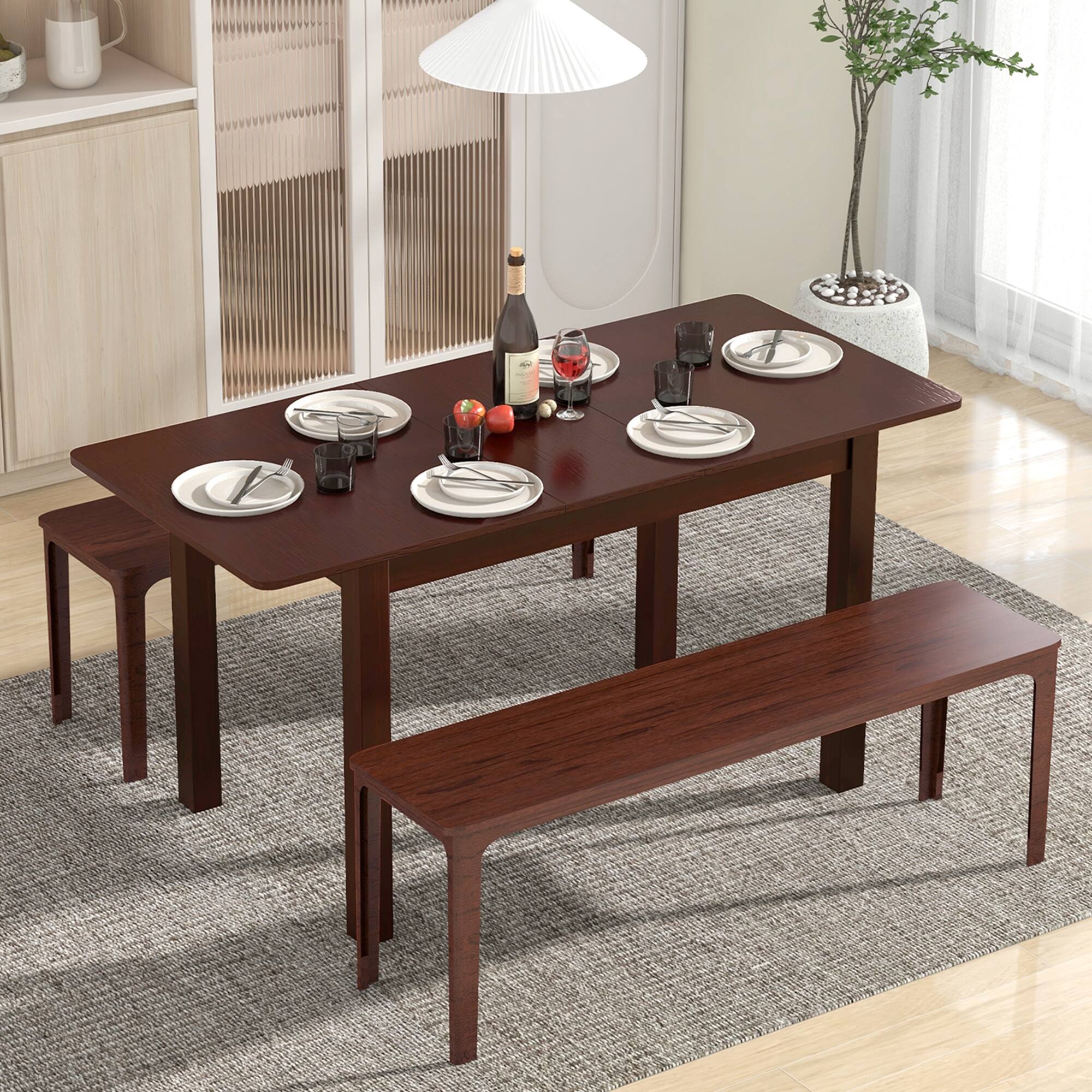 Costway Extendable Dining Table Folding Rubber Wood Table for 4 People ...
