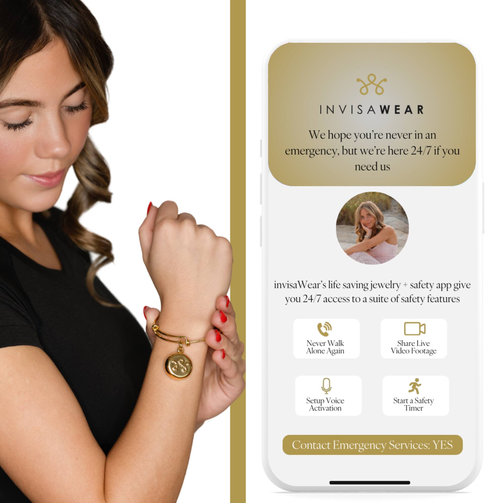 invisaWear Smart Jewelry Personal Safety Device Expandable Bracelet 911 ...