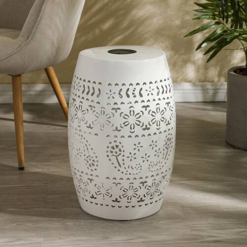 APRILSOUL Solar Side Table Built In Solar Battery Flower Pattern Night ...