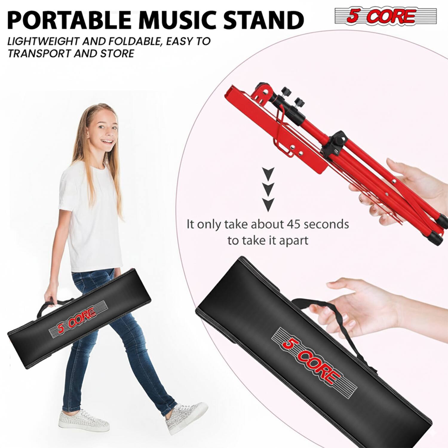 5 CORE Music Stand Adjustable Desktop Book Stands Portable Sheet Holder ...