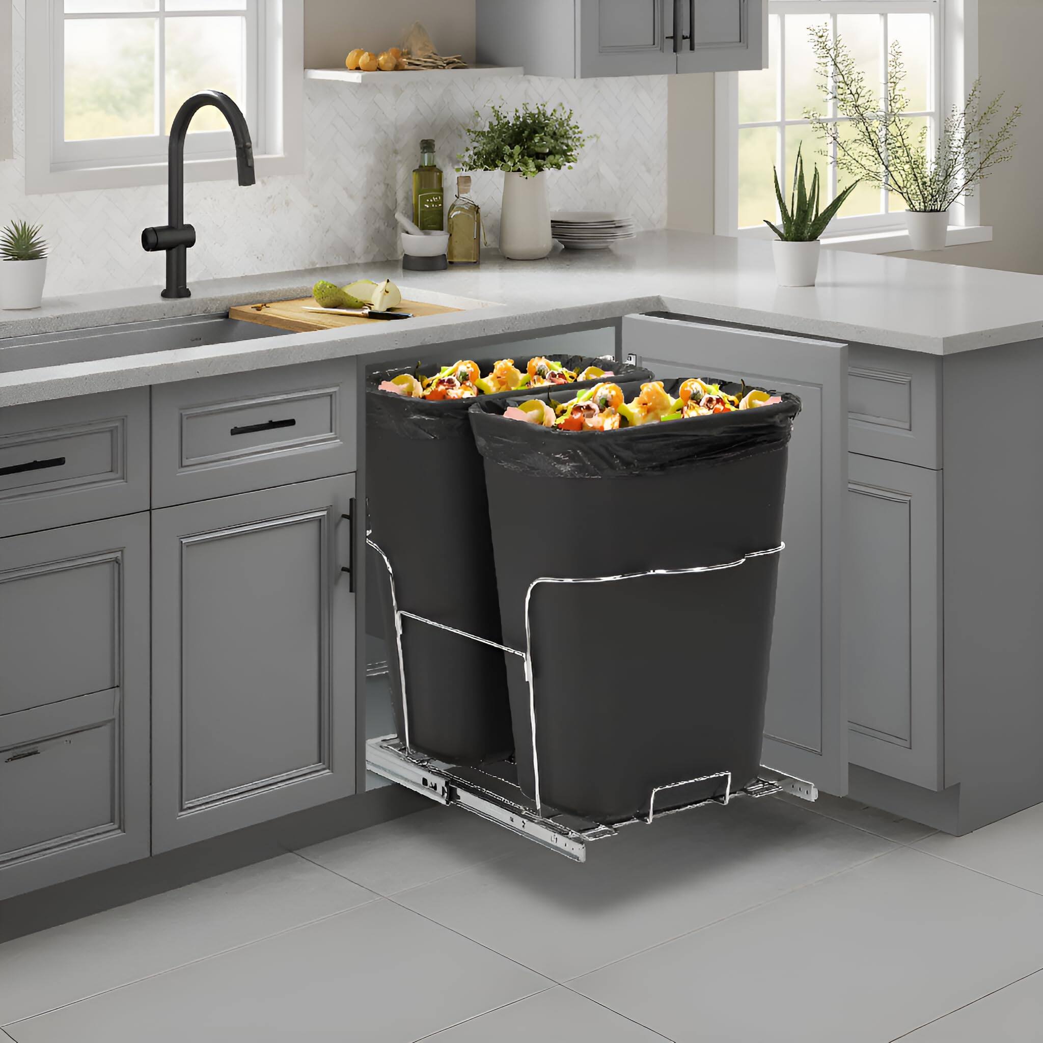 Acekool Double Bin Pullout Trash Can with Damping, Under Cabinet Door ...