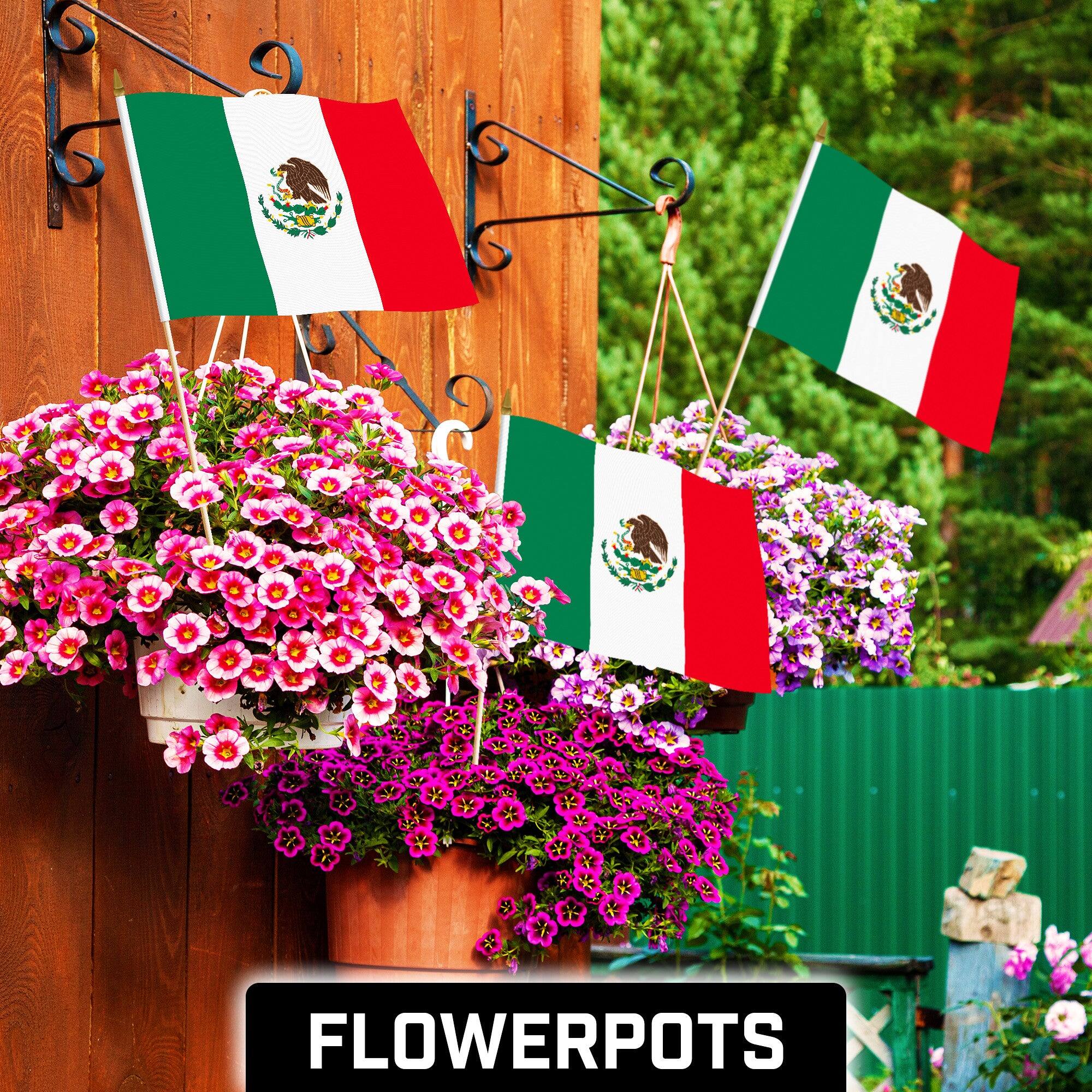 G128 50 Pack Handheld Mexico Flags 12" x 18" 150D Polyester with Wooden ...