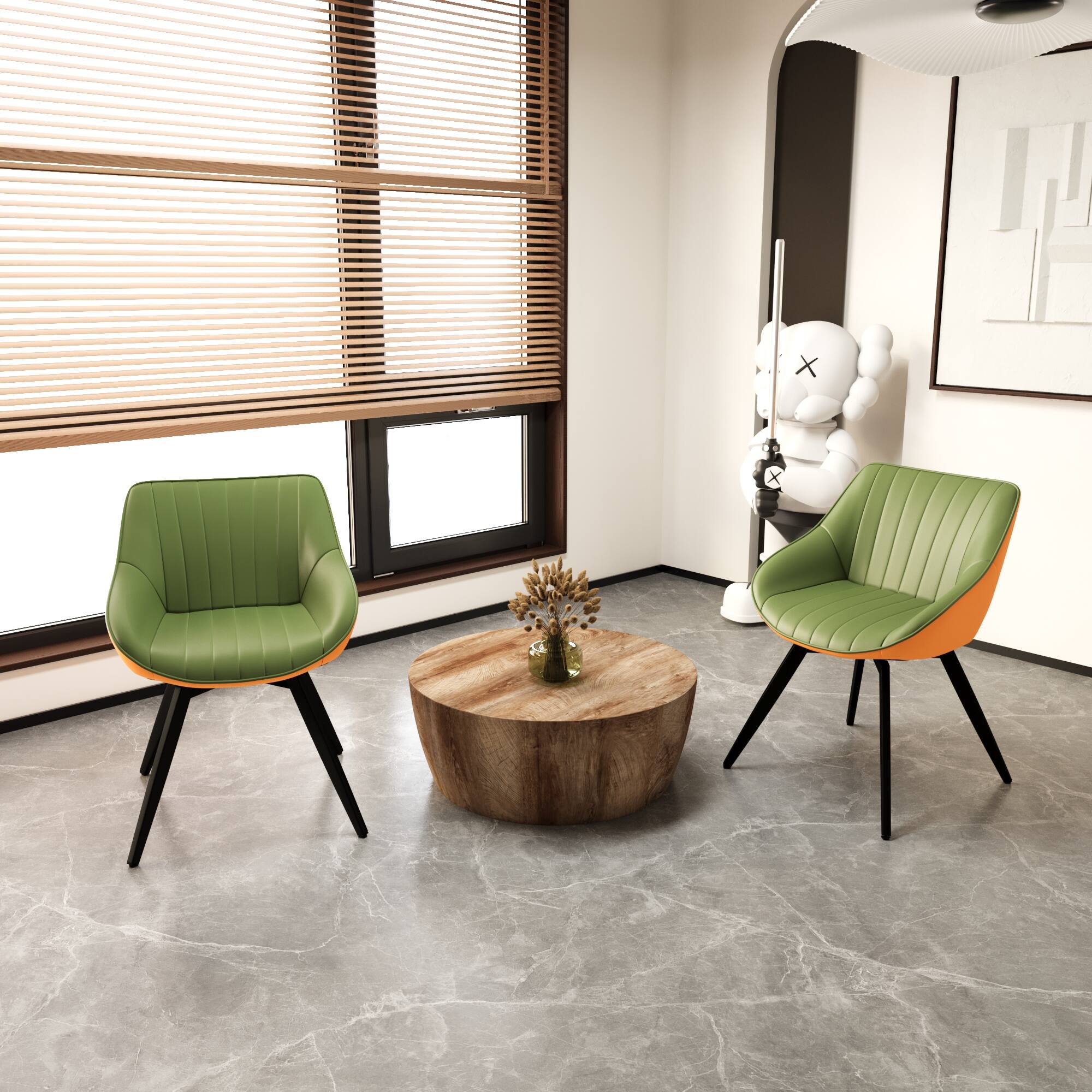 TinyHomie 29.53in MDF coffee table and 2 PU dining chair set drum ...