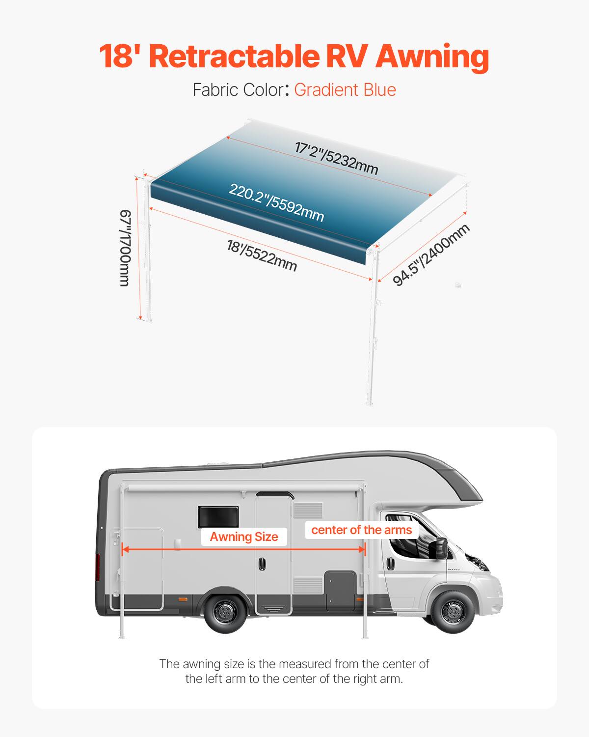 VEVOR Manual RV Awning Complete Kit, 18' Retractable Awning with ...