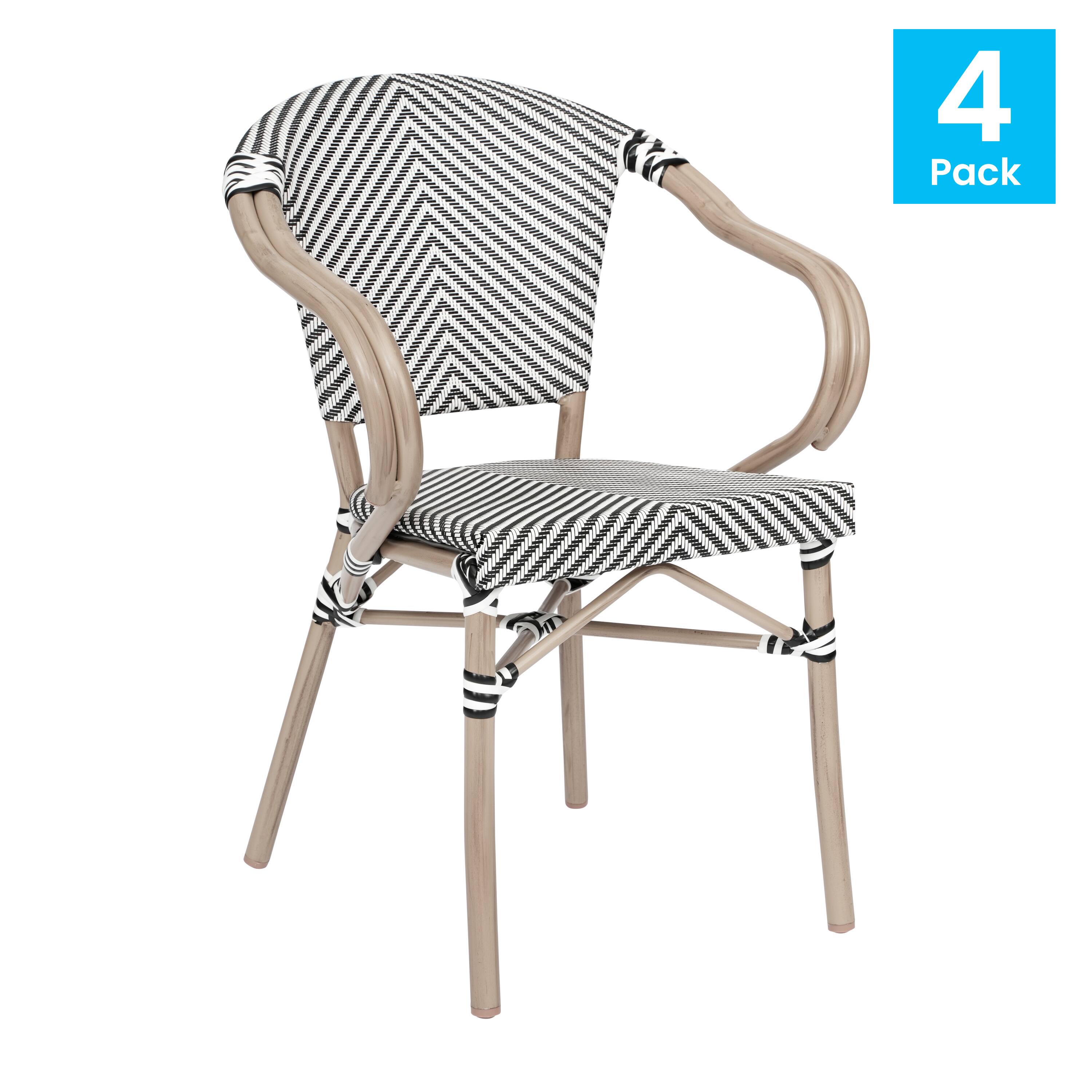 Emma + Oliver 4 Pack Stacking Bistro Chair with Bamboo Print Metal ...