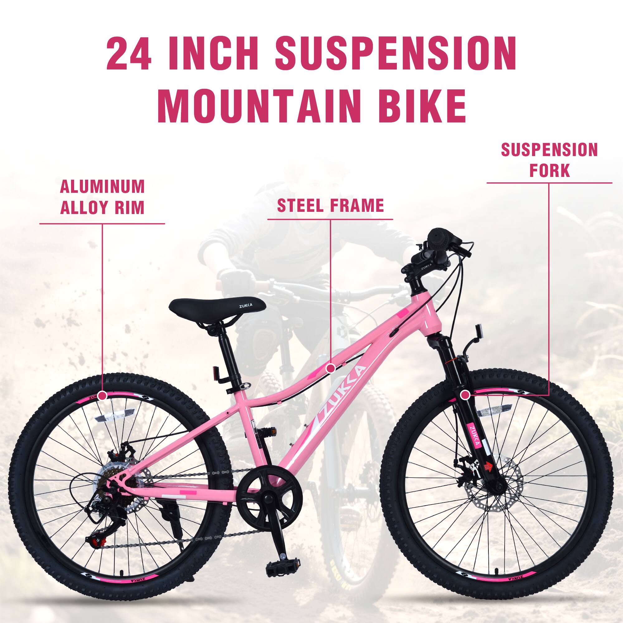 Glintex 24 Inch Kids Mountain Bike with Shimano 6 Speed, Suspension ...
