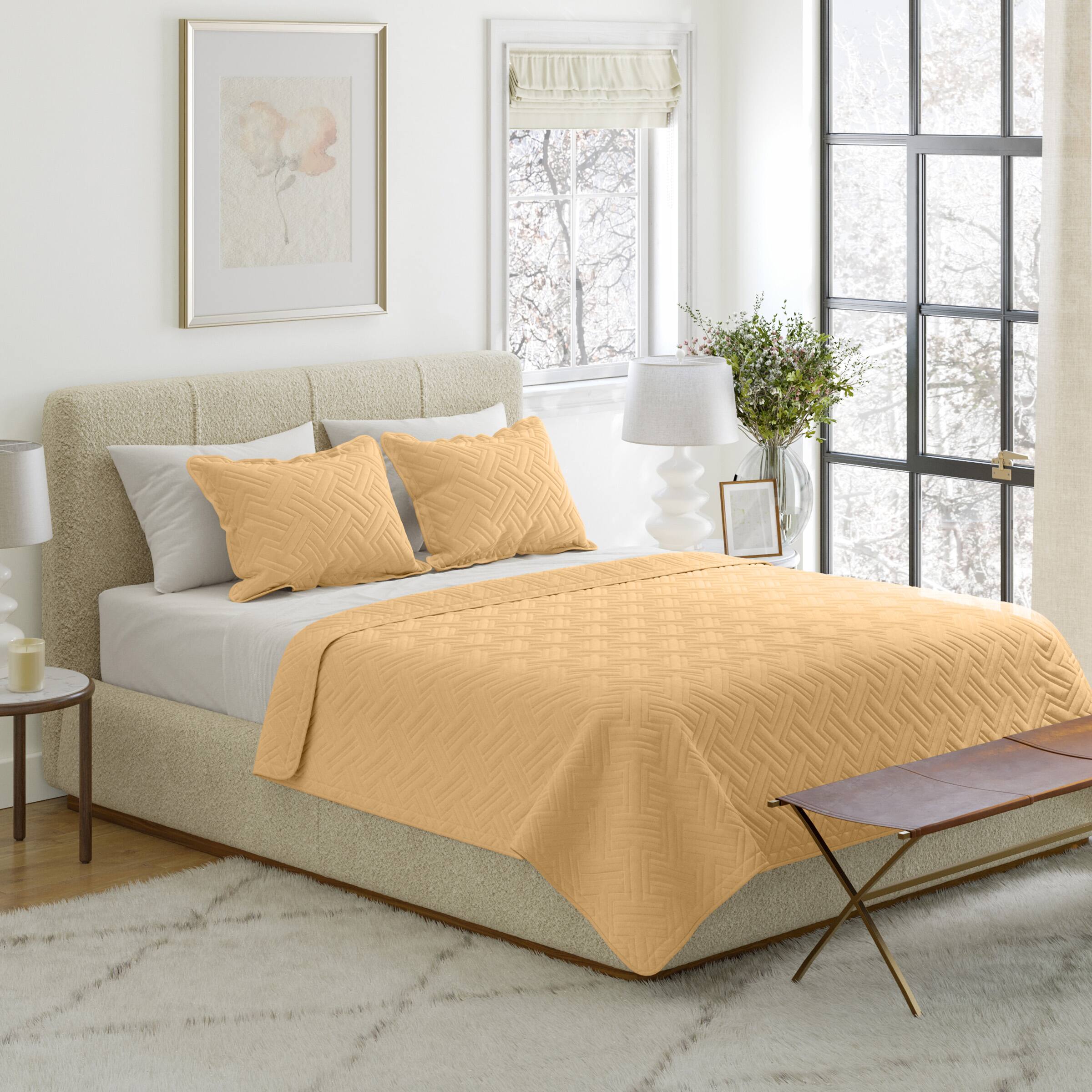 Lavish Home 3PC Queen Quilt Set with Shams Mustard Yellow 66-001-QY ...