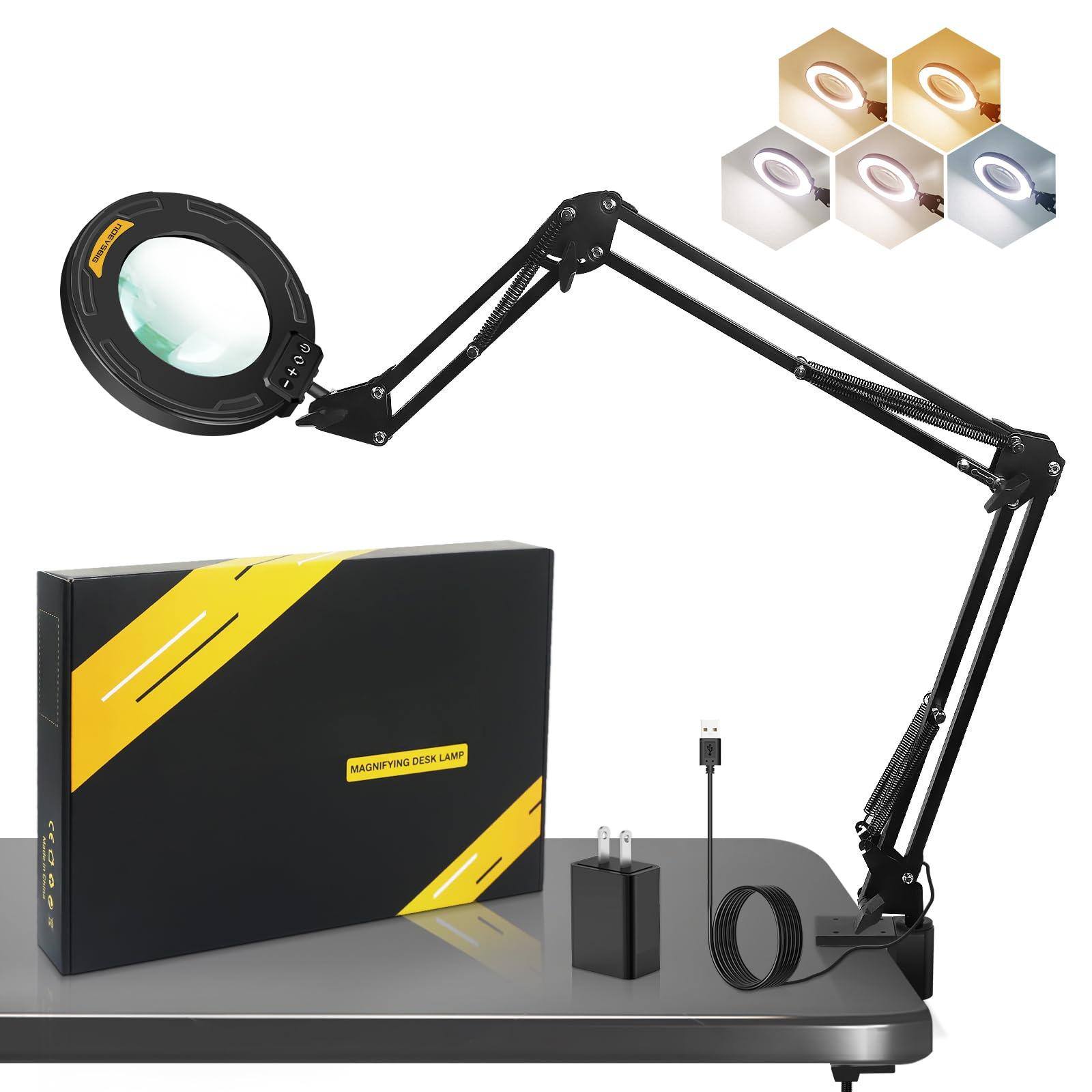 TECH SAFARI Magnifying Glass With Light Magnifier Desk Lamp Close Work ...