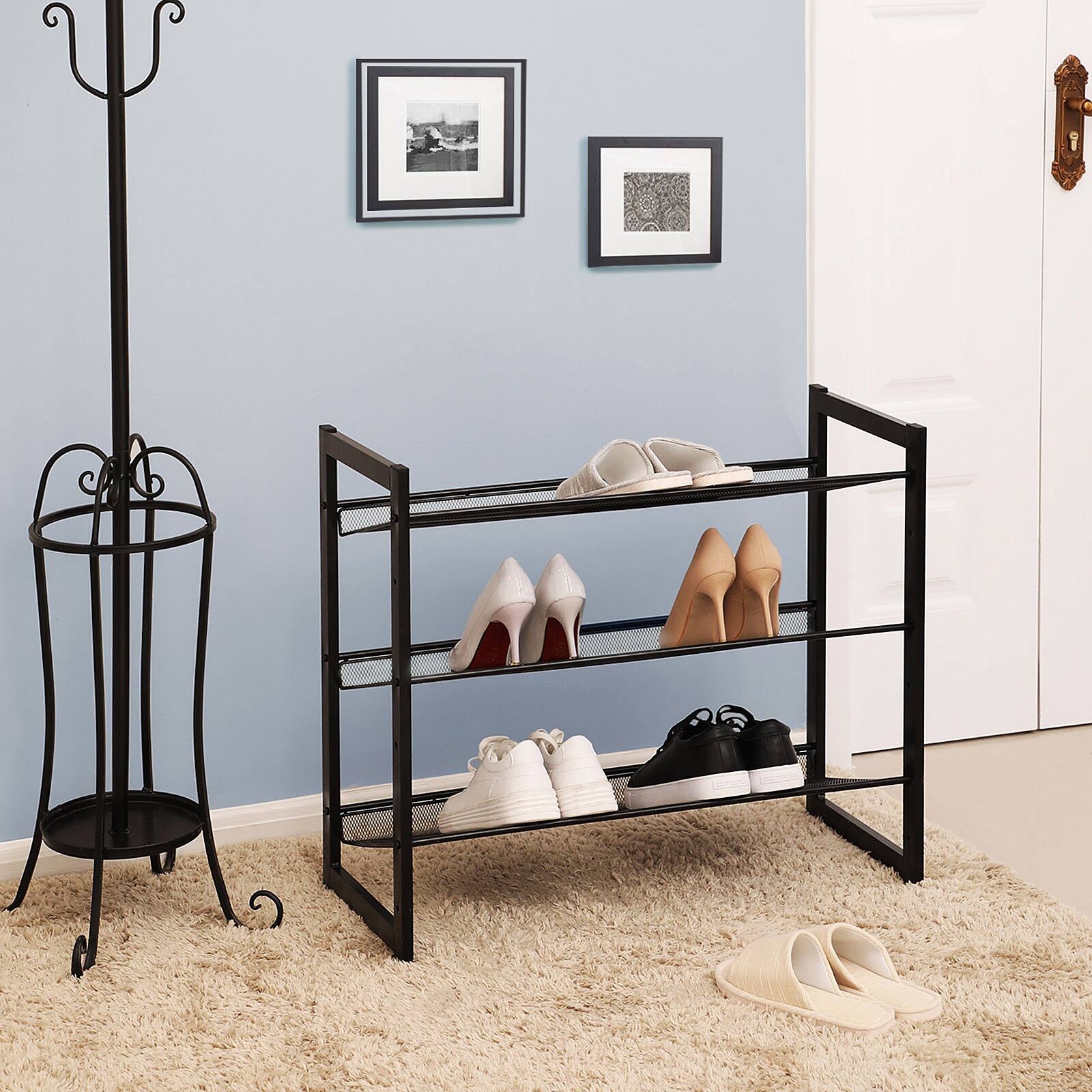 Songmics Home Shoe Rack, 3 Tier Shoe Organizer, Metal Shoe Storage for ...