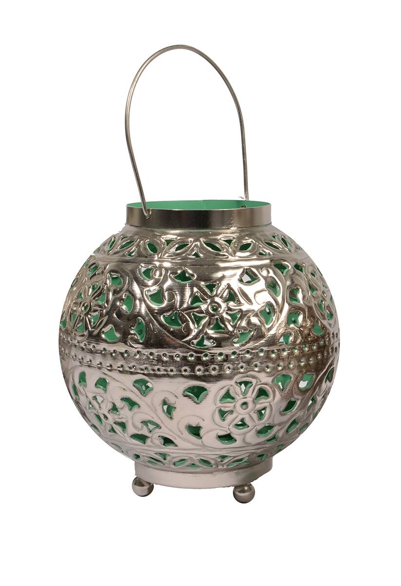 Kaemingk 8" Tropicalia Silver and Cut Out Floral Votive Candle Holder Green 31369883 - Best Buy