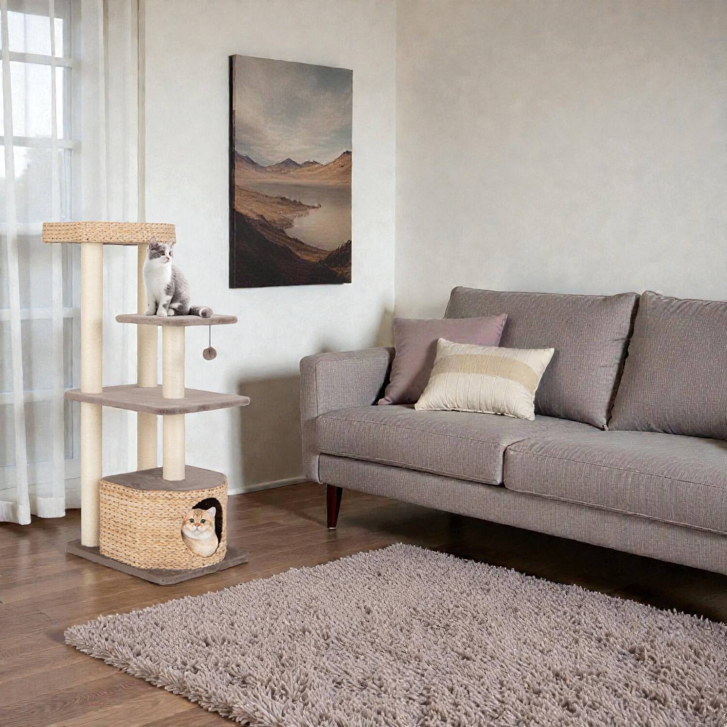 BreeBe 4 Level Cat Tower with Scratch Posts, Cozy Condo & Removable ...