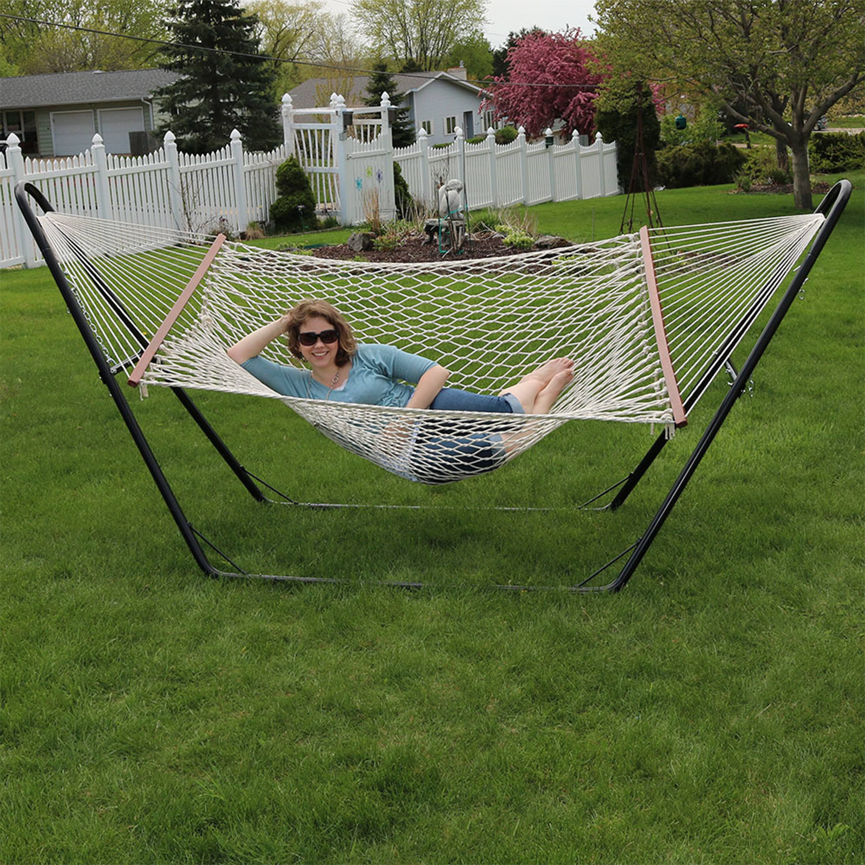 Sunnydaze Large Cotton Hammock with Universal Steel Stand Off white ...