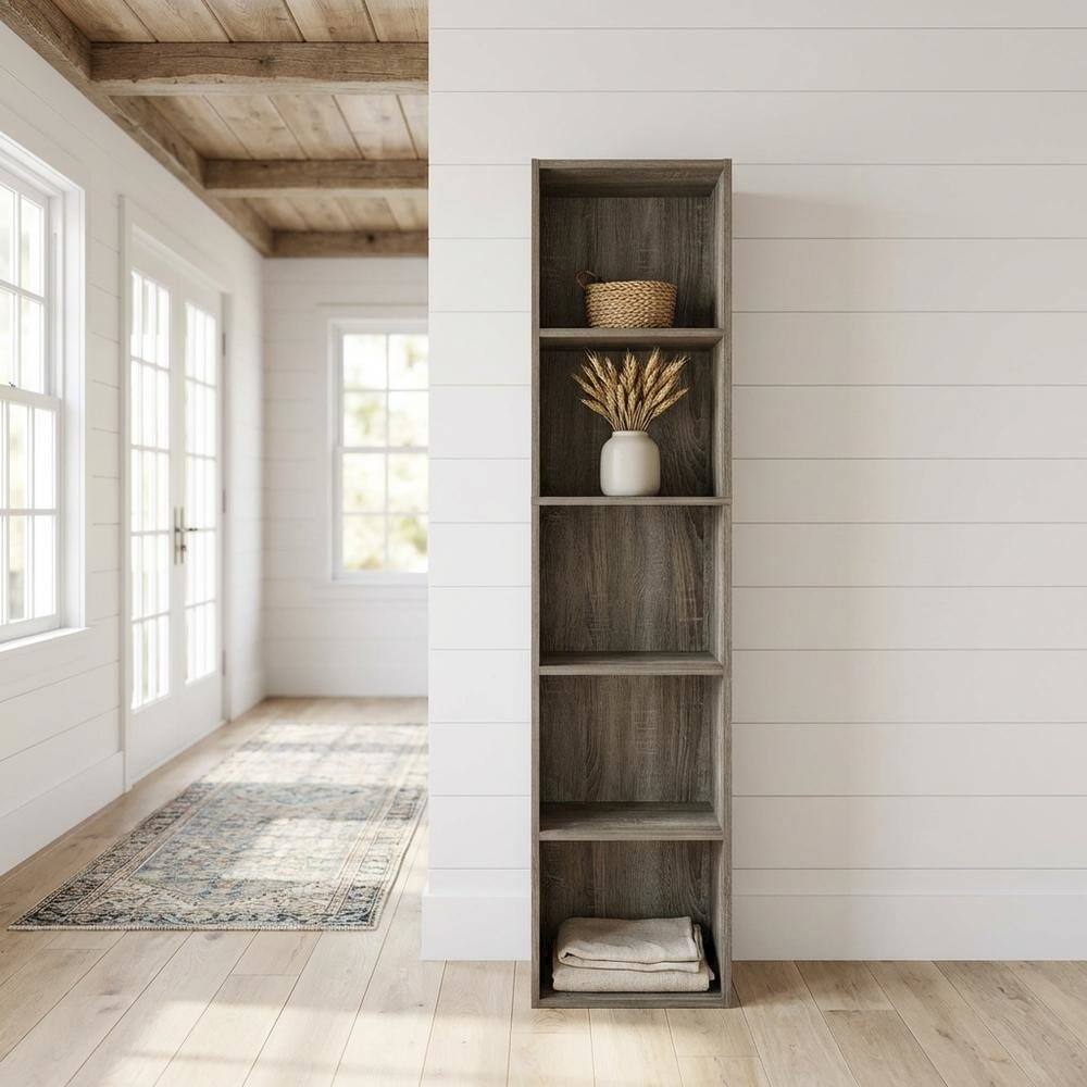 FurniFact Rustic 5 Tier Open Shelf Bookcase with Durable Wood ...