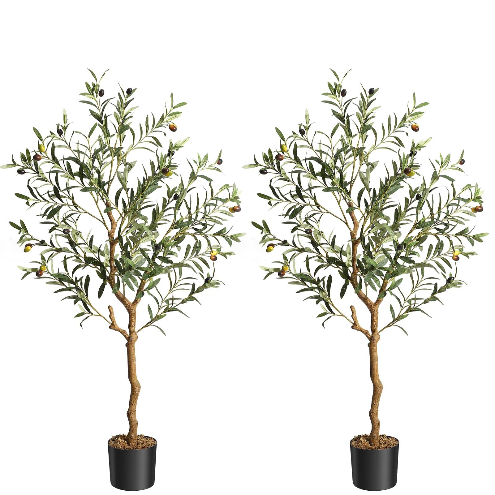 Homhougo 2pcs Artificial Olive Tree 4.25FT(51in) Tall Faux Silk Olive ...