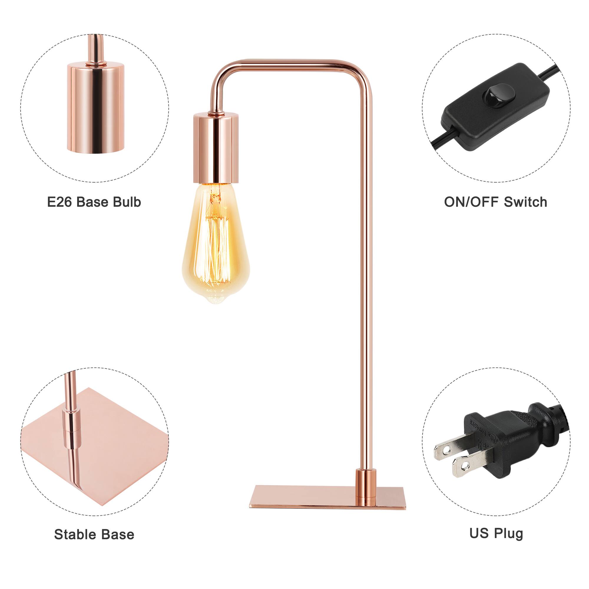 Oumilen Set of 2 Rose Gold Industrial Table Lamps, 16.1in Tall, E26 ...