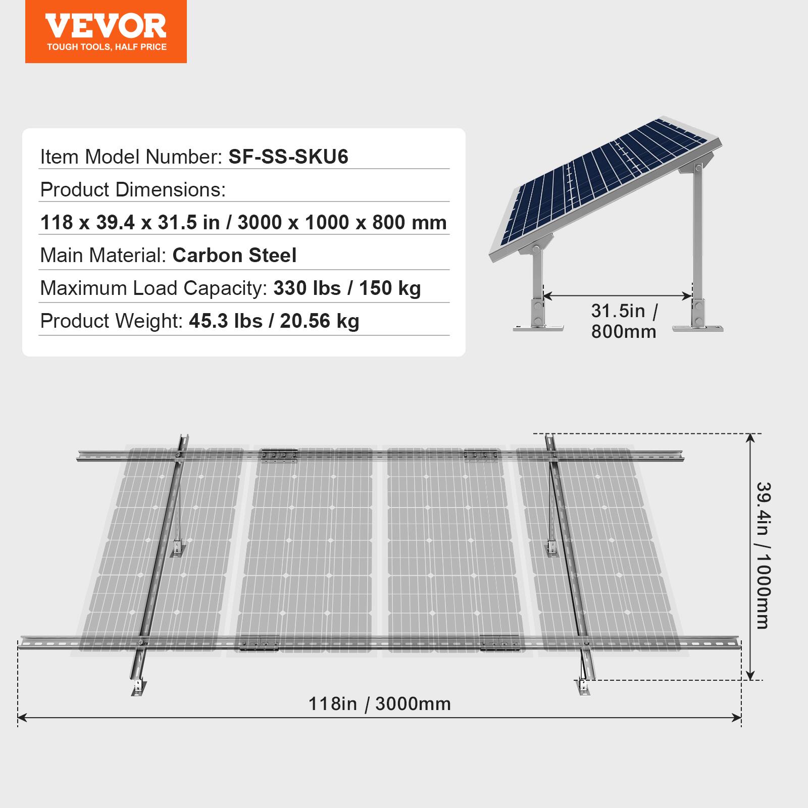 VEVOR Solar Panel Mounting Brackets, 30° 60° Adjustable Multi Pieces ...