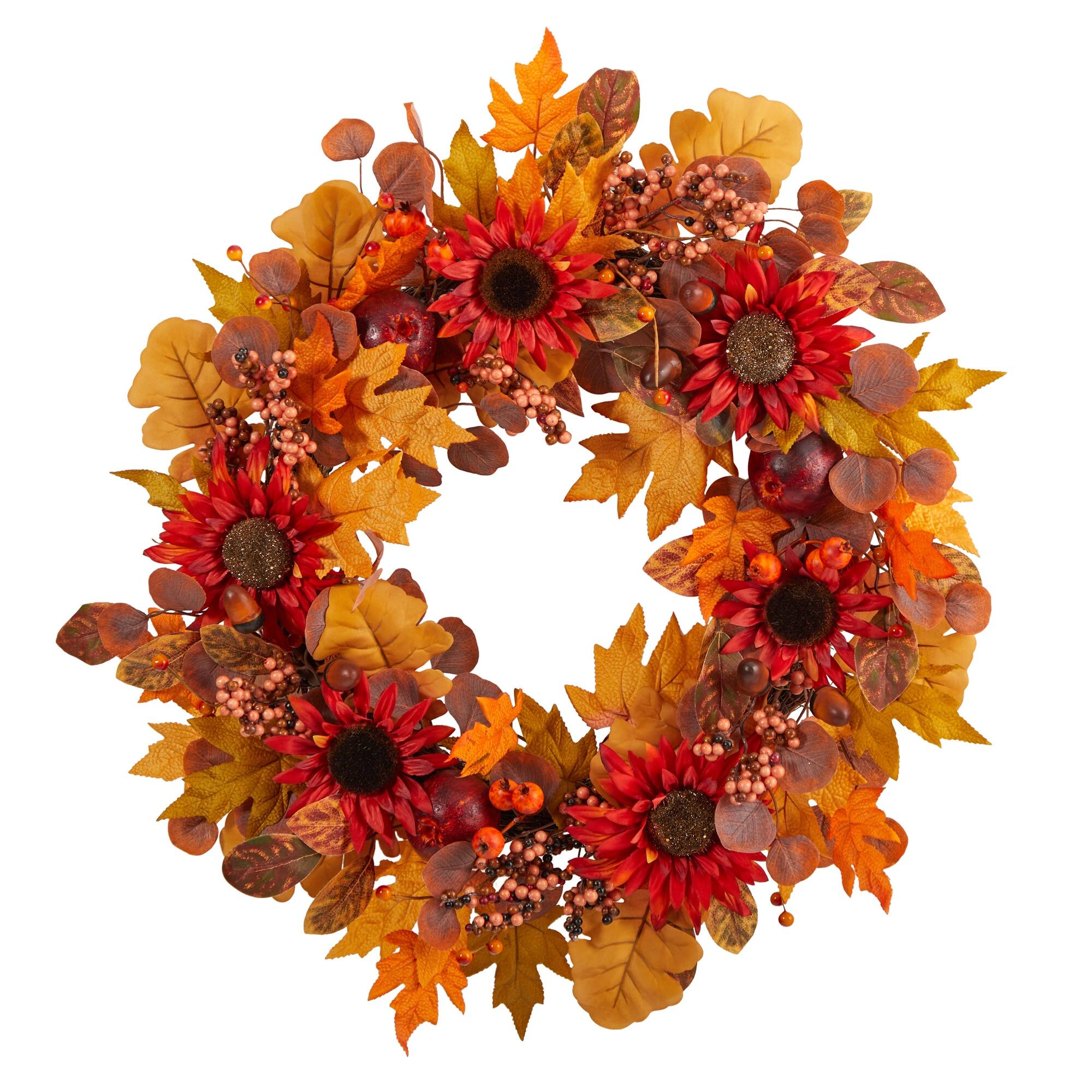 BreeBe 30” Harvest, Acorn, Sunflower and Berries Artificial Wreath ...