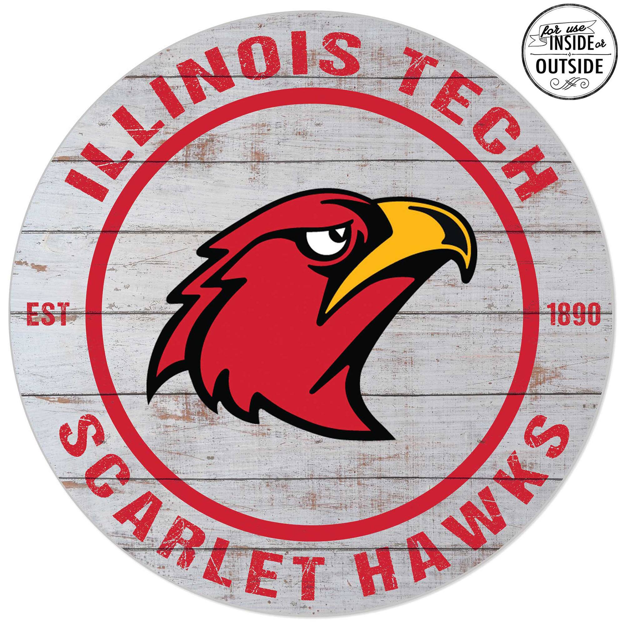 Jardine Illinois Tech Scarlet Hawks 20'' x 20'' Indoor/Outdoor Weathered Circle Sign White ...