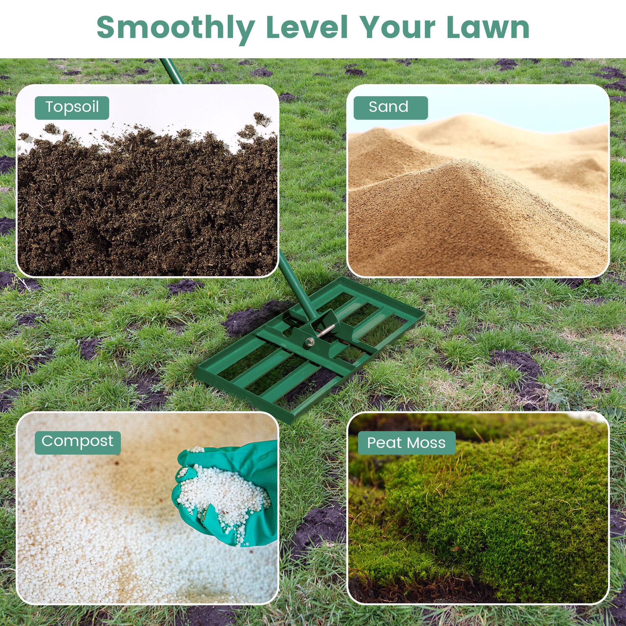 Costway Lawn Leveling Rake 30'' x 10'' Heavy Duty Level Lawn Tool for ...