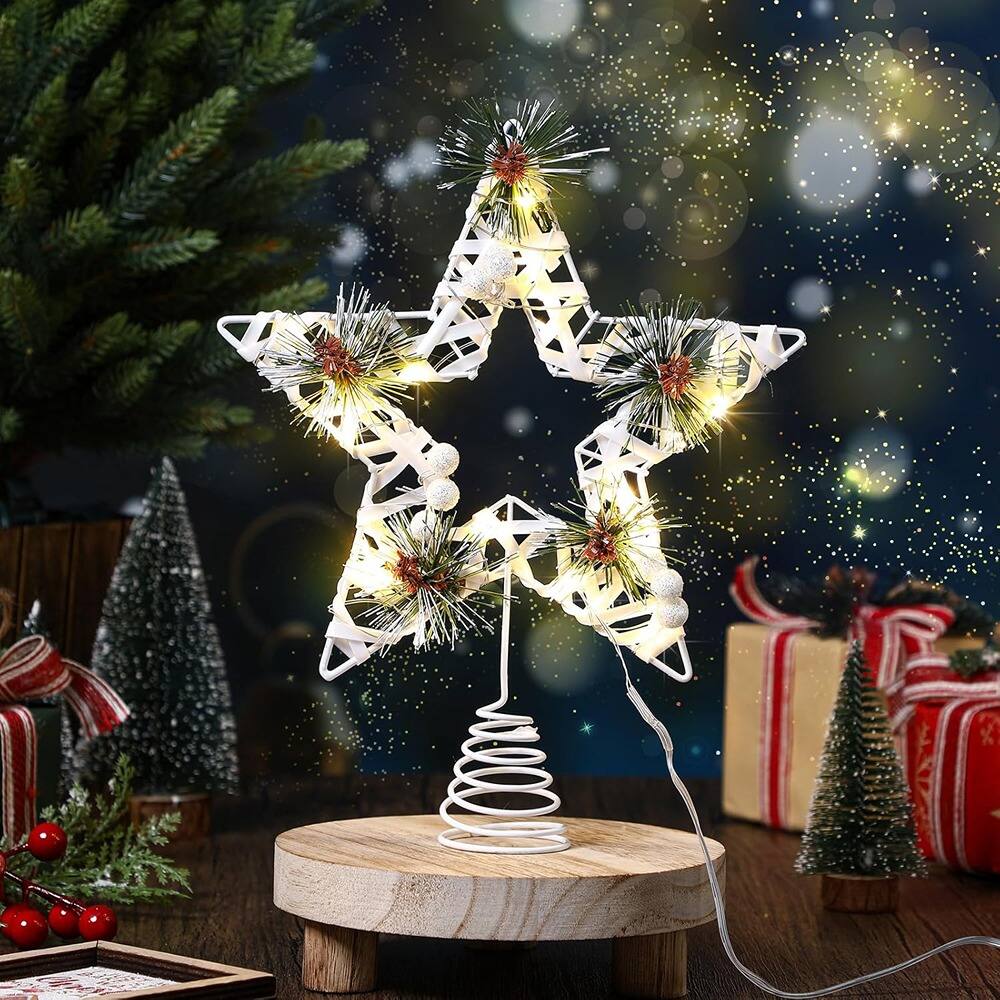 PARKER SLATER 8"x11" Rustic White Star Tree Topper – 30 Lights ...