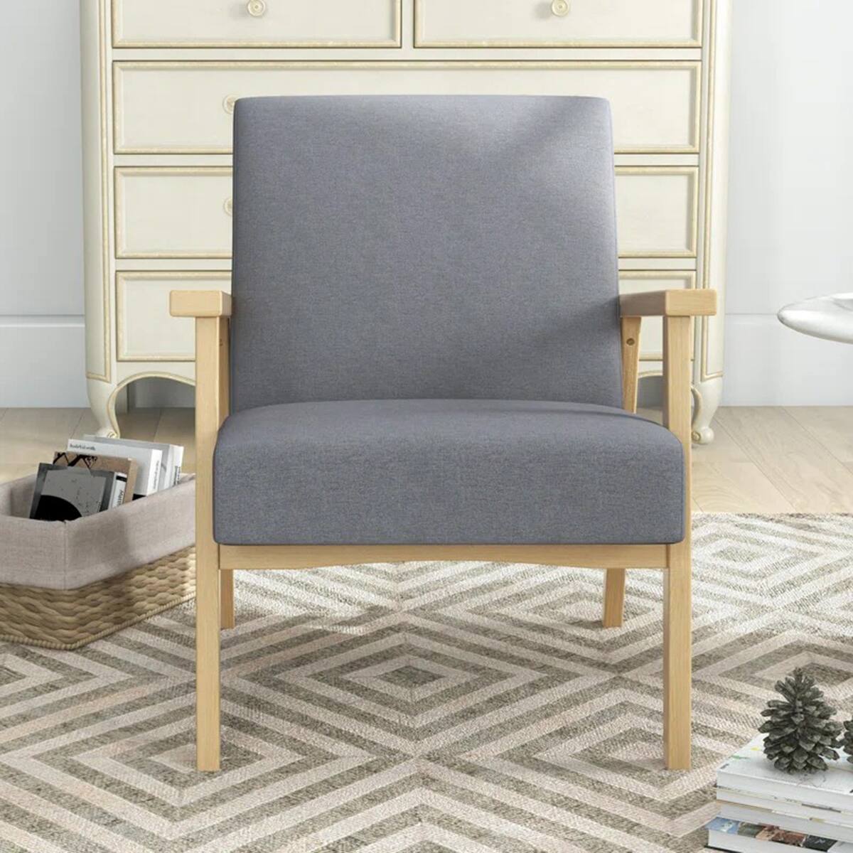 Bestier Accent Chair Mid-Century Modern Arm Chair with Wood Armrests ...