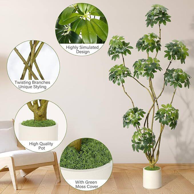 Maxxis Merch 7ft Tall Fake Plant,in Decorative White Planter with ...