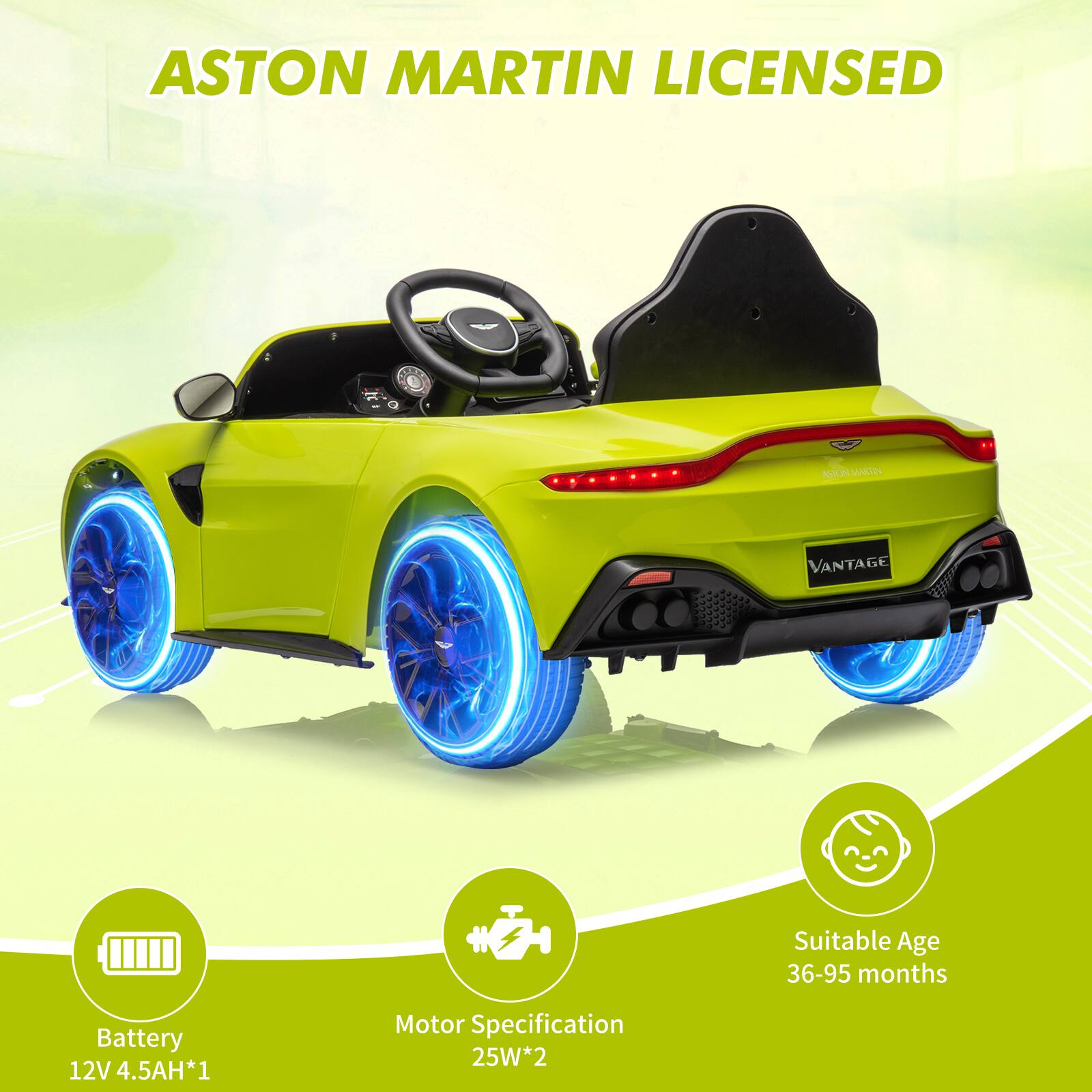 Acekool Licensed Aston Martin 12V Kids Ride On Car, Remote Control ...