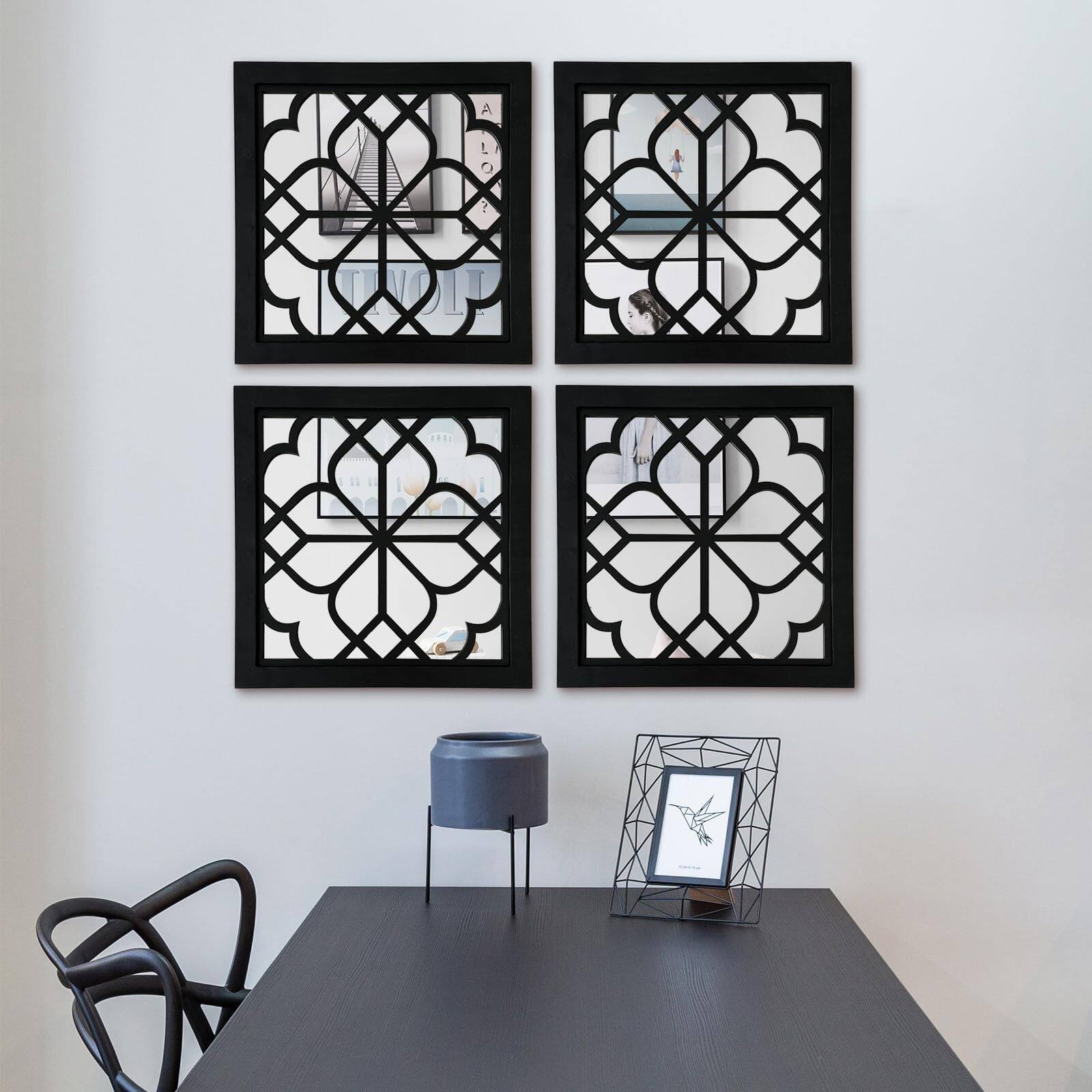 Comfort Essence Set Of 4 Wooden Rustic Square Wall Mirror Vintage Style ...