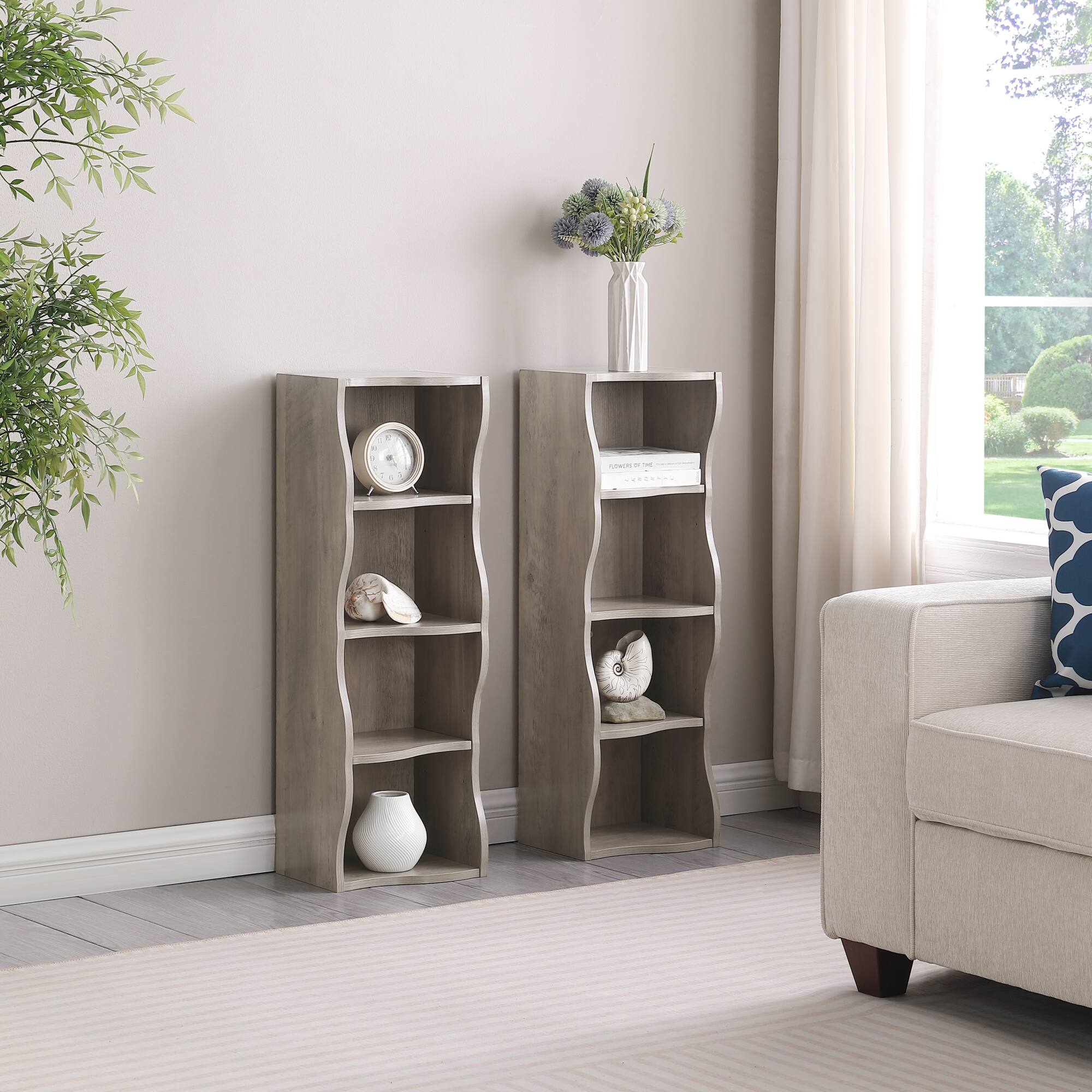 GOODSILO Ultra Thin Adjustable Shelf Bookcase with Wavy Border Design ...