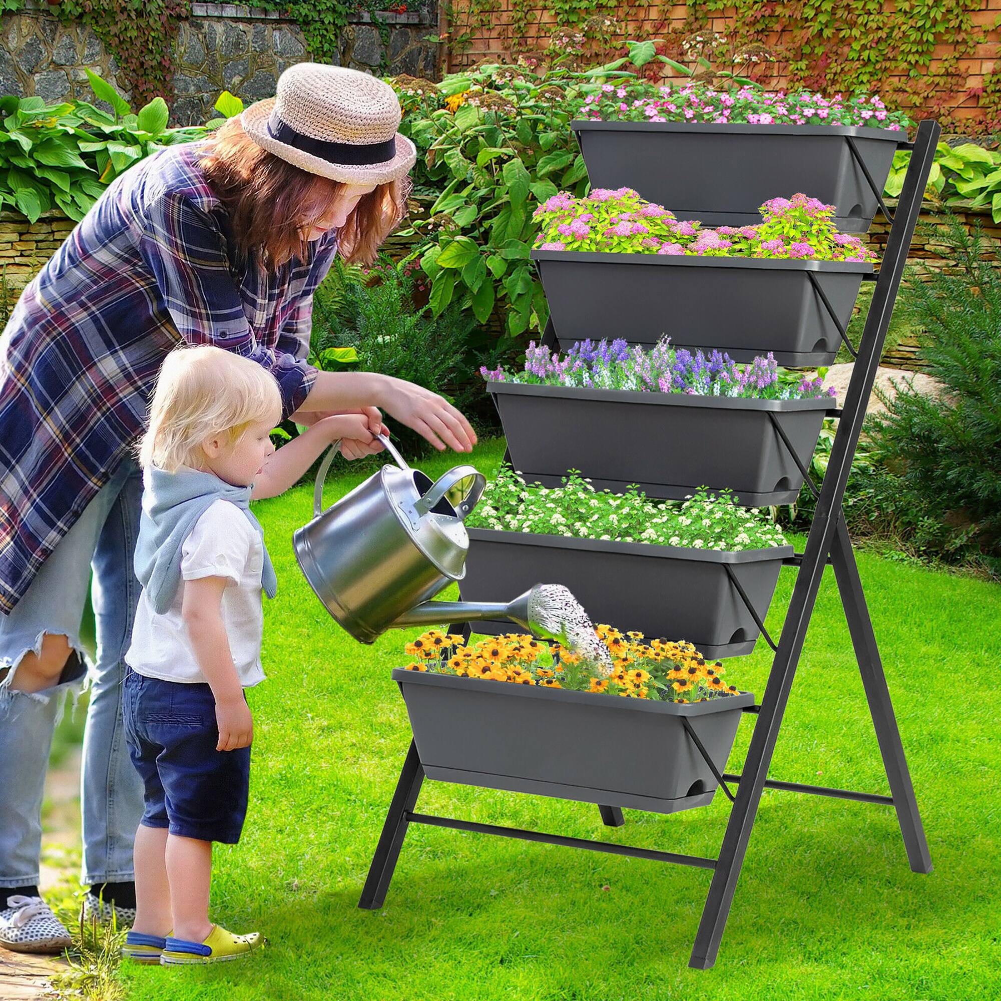Costway 4 ft Vertical Raised Garden Bed 5 Tier Planter Box for Patio ...