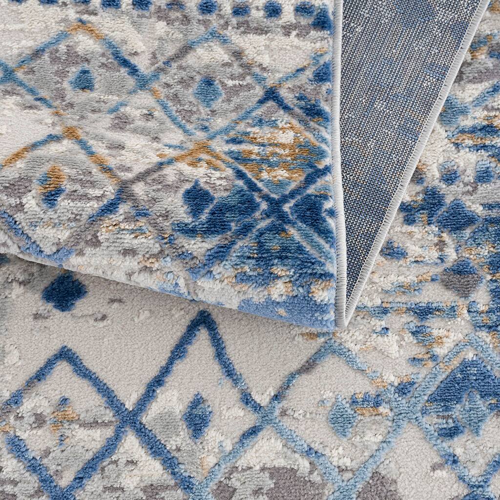 APRILSOUL Turkish Global Blue Cream Area Rug Machine Woven Medium Soft ...