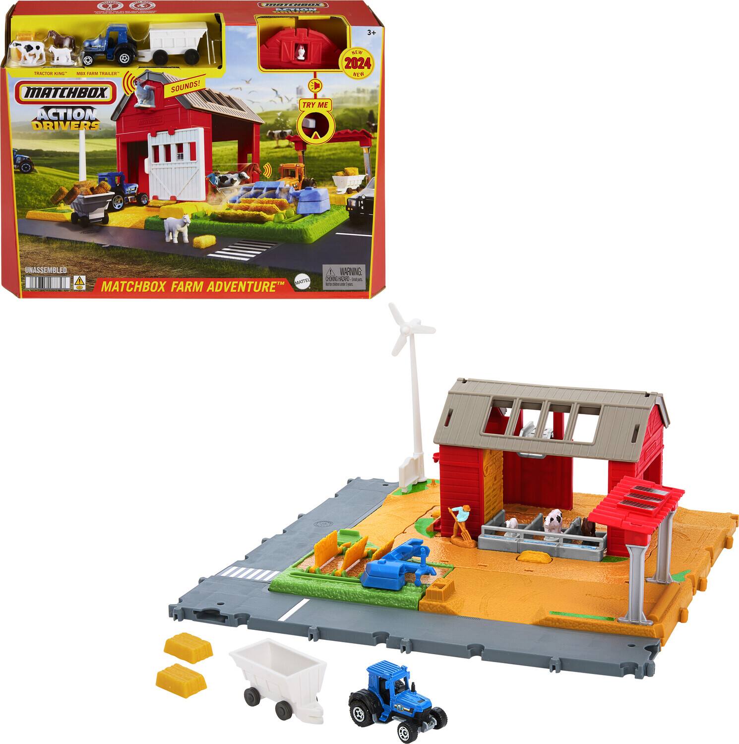 Mattel Matchbox Action Drivers Farm Adventure Playset, with 1:64 Scale ...