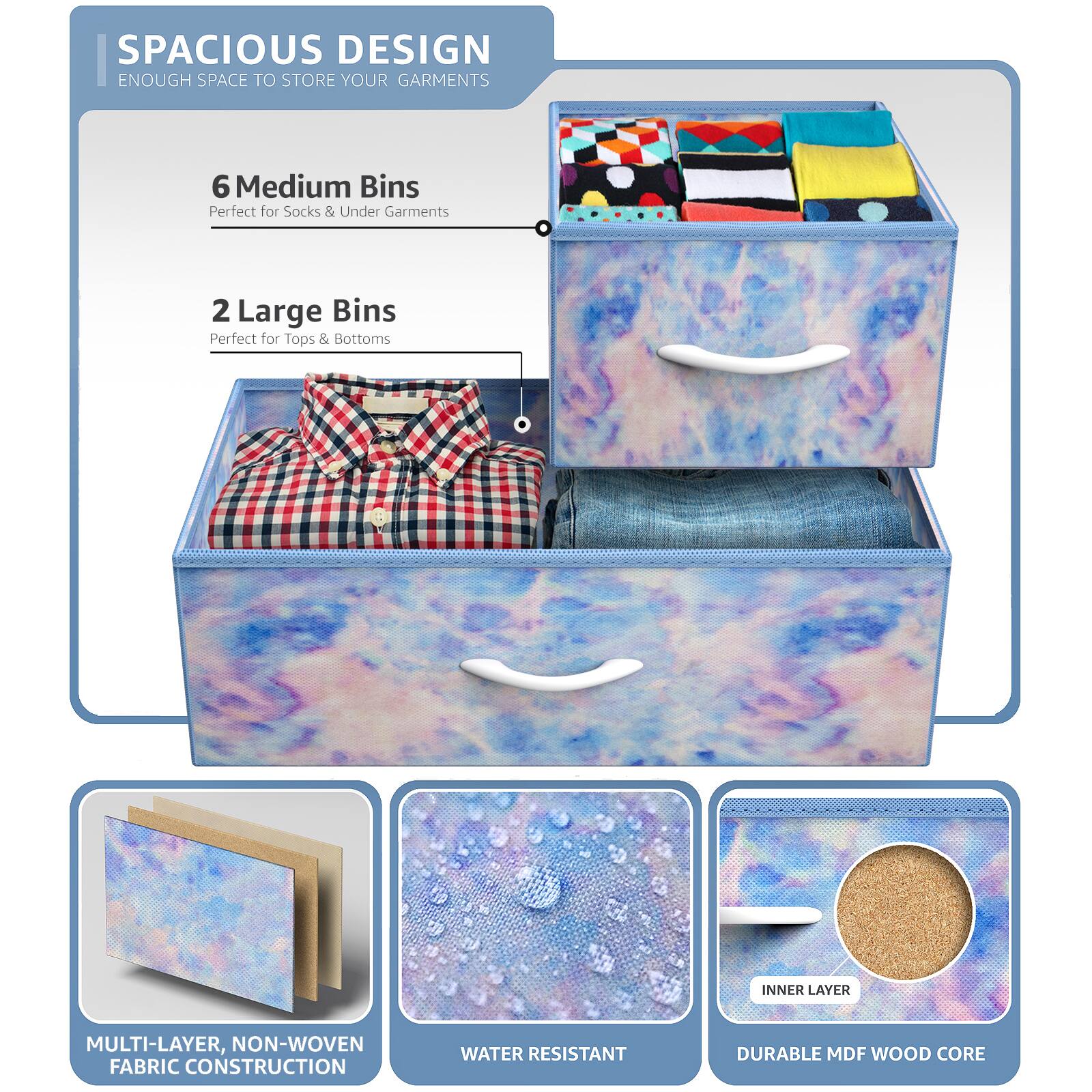 Sorbus 8 Drawers Wide Dresser Organizer Unit with Steel Frame, Wood Top ...