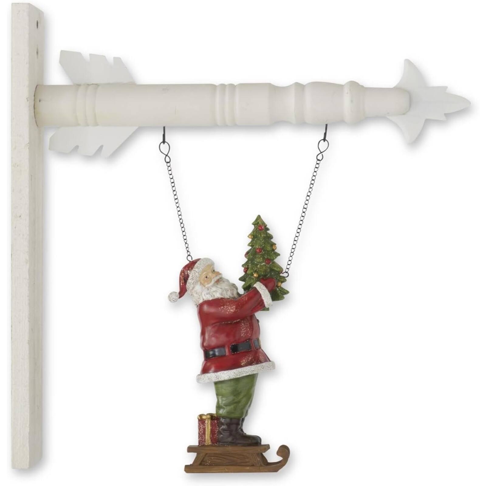 K&K Interiors Glittered Resin Traditional Santa on Sled Christmas Arrow ...