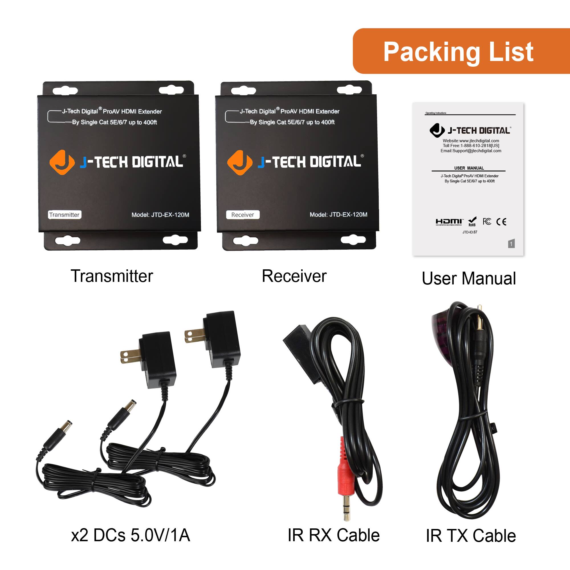 J Tech Digital 1080P 60Hz HDMI Extender Balun over Ethernet CAT5e/6/7 ...