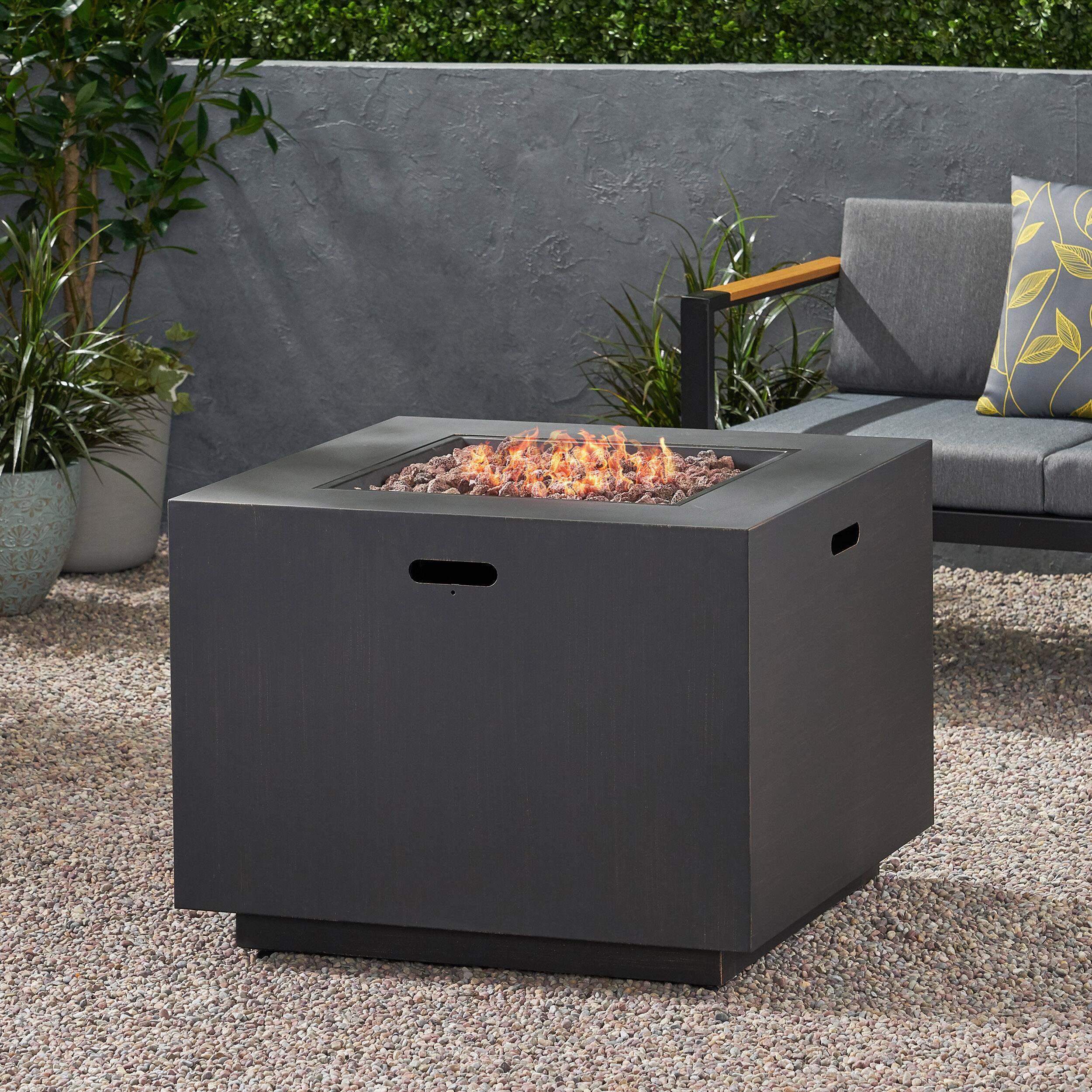 APRILSOUL 33 inch Outdoor Iron Square Propane Fire Pit Tank Inside ...