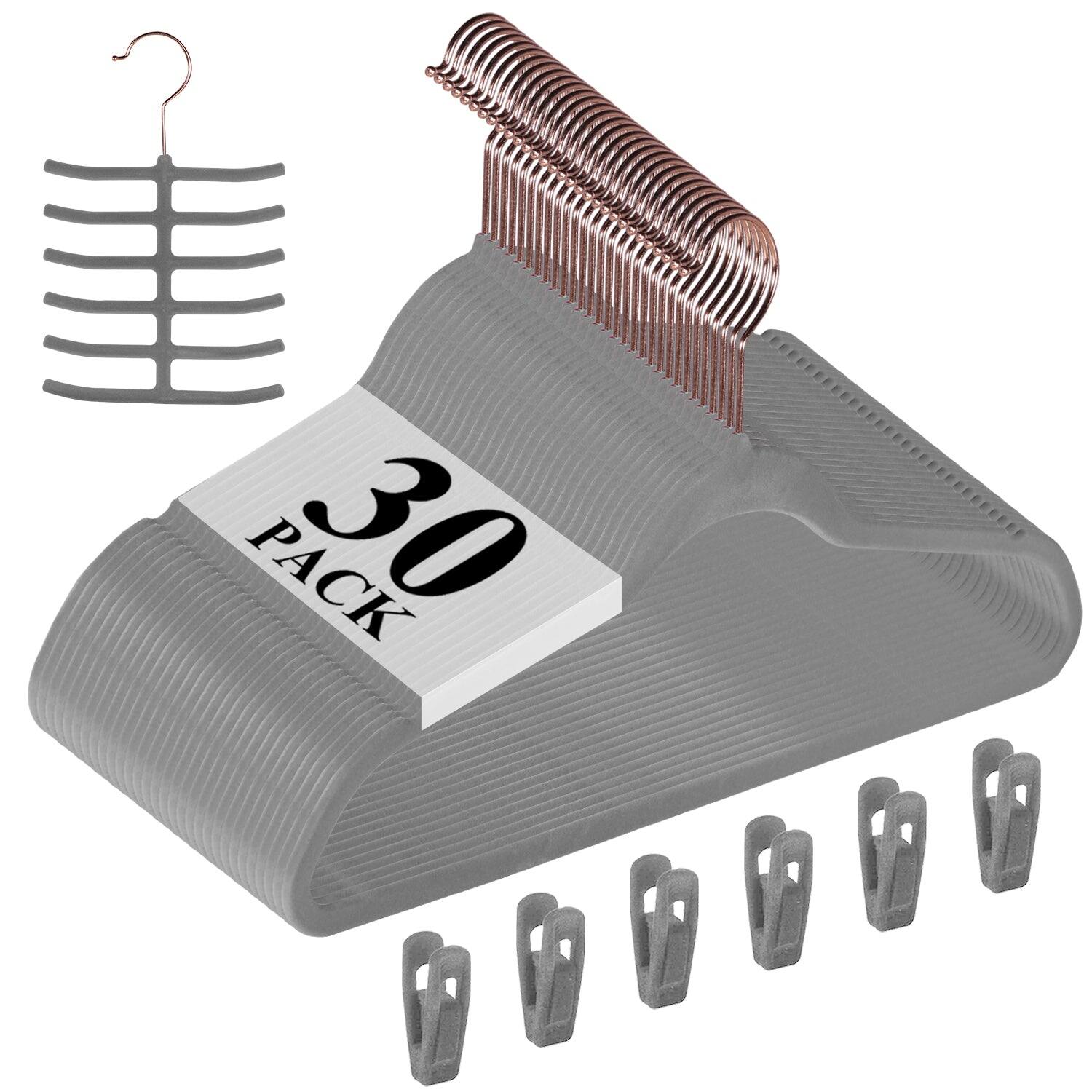 Vecelo 30Pack Flocking Velvet Non Slip Hangers with With Hooks&Clips ...