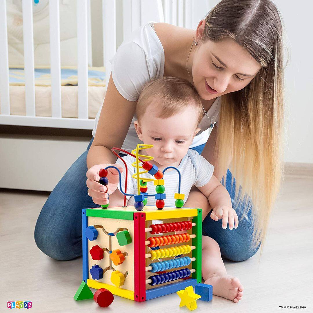 Play22 Wooden Activity Cube with Bead Maze, Shape Sorter, Abacus ...