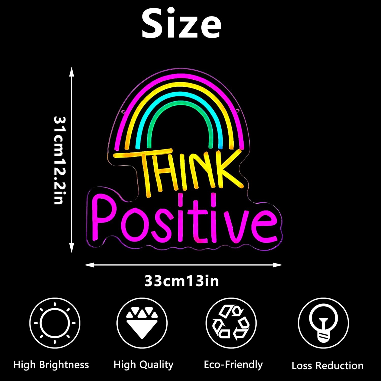 Auledio Think Positive Neon Sign, Think Positive Led Rainbow Neon Sign ...