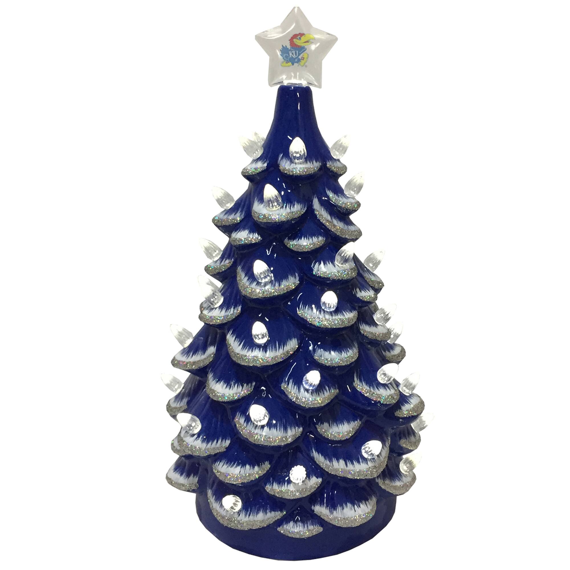 Santa's Workshop /White Kansas Jayhawks 14'' Ceramic Tree Blue 4067674 ...