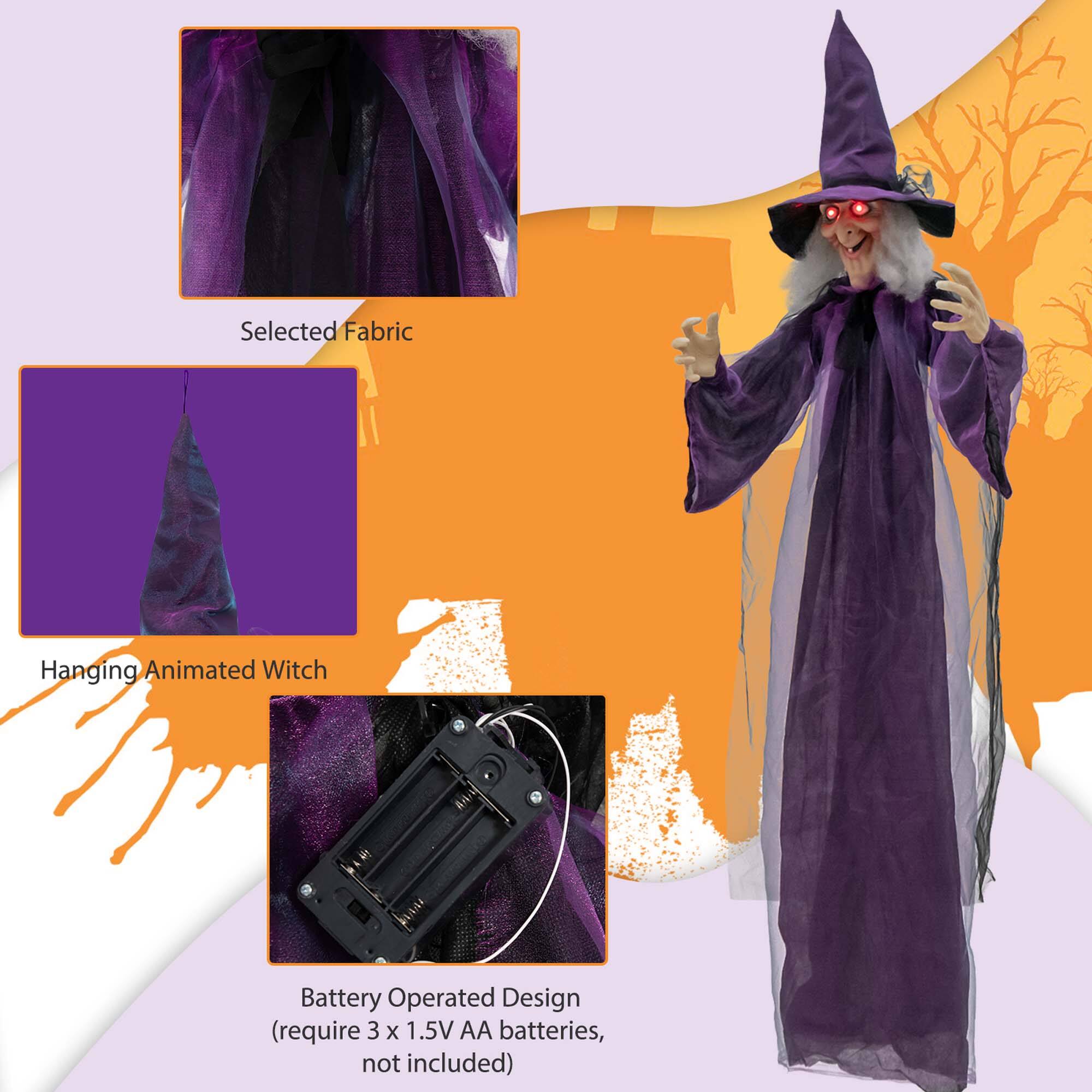 Costway 6 FT Halloween Animatronic Witch Hanging Decoration with Red ...