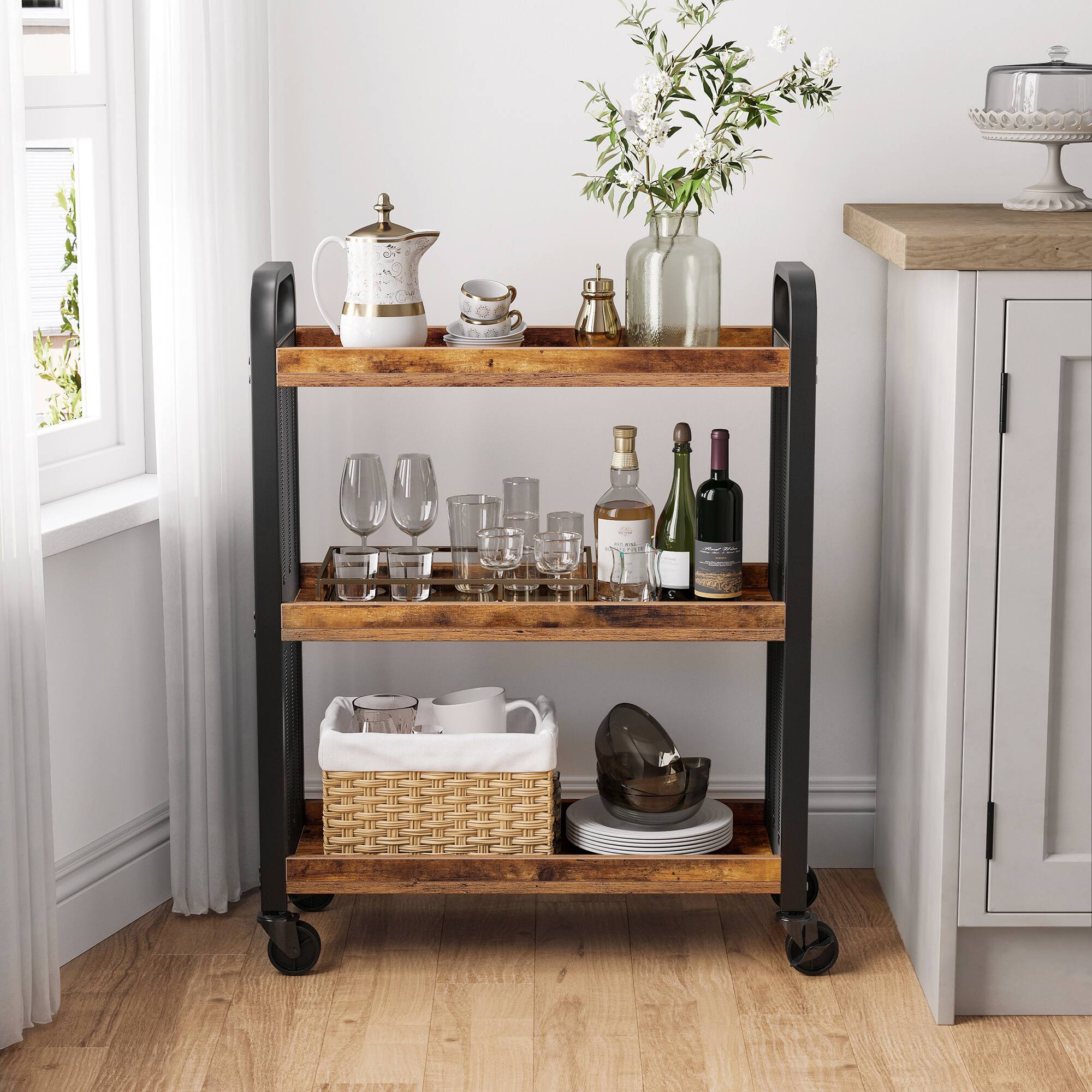 Songmics Home 3 Tier Narrow Storage Cart, Rolling Cart with Wheels ...