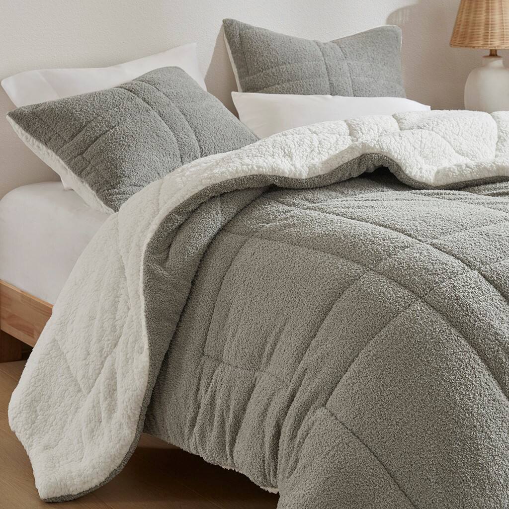 Gracie Mills 3 PC Monaco Sherpa Reverse Comforter Set Gray 0348-01PM ...