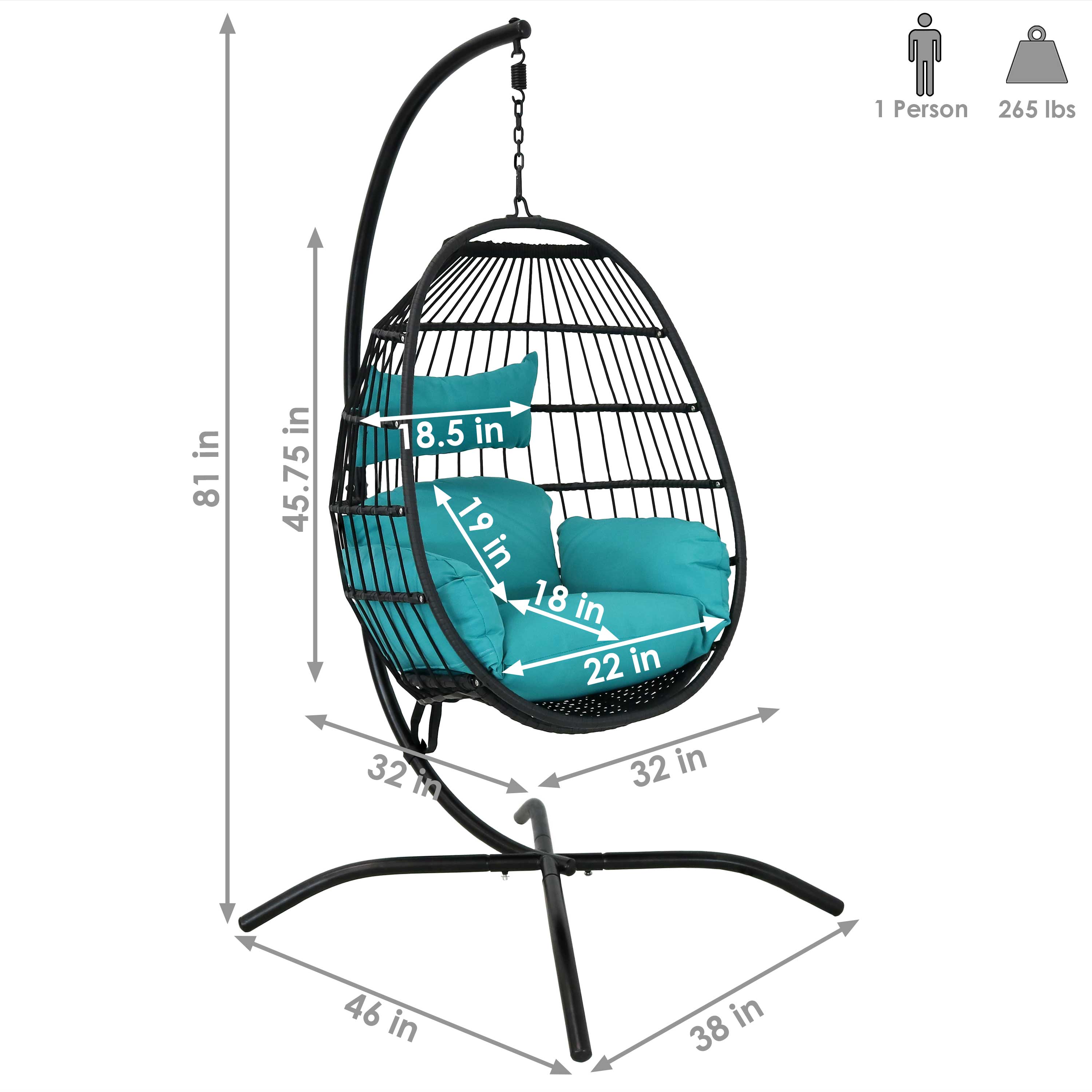 Sunnydaze Resin Wicker Hanging Egg Chair with Steel Stand/Cushions ...
