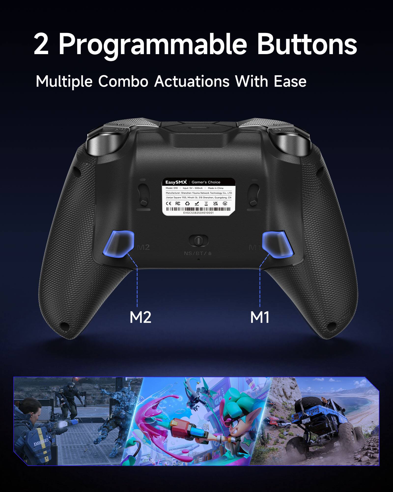 EasySMX D10 Wireless Game Controller TMR Joysticks, Dual Mode Triggers ...