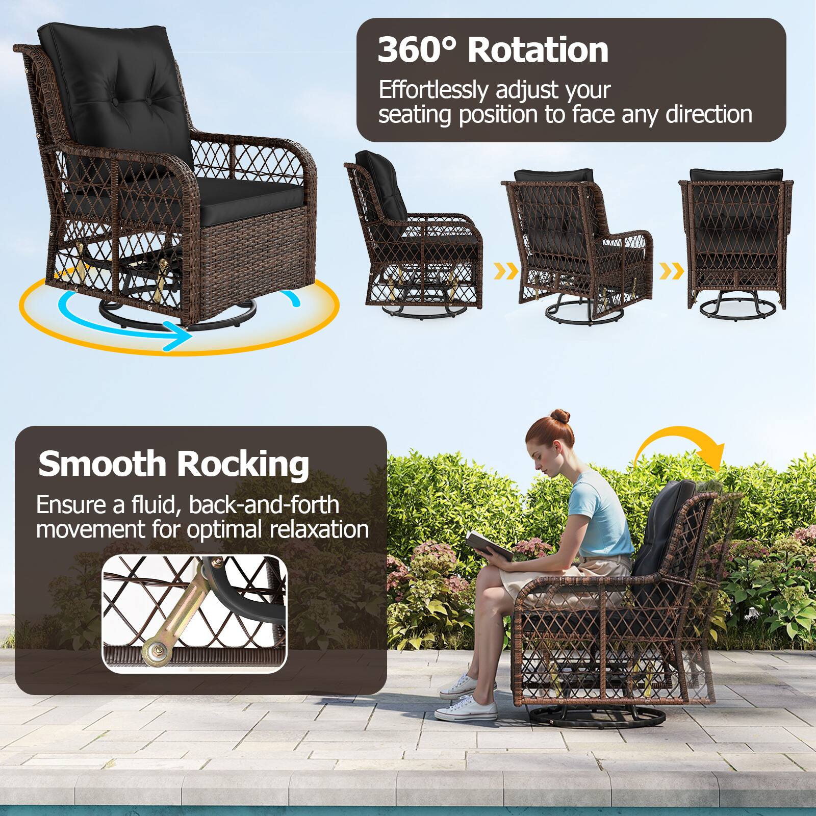 Gymax Set Of 3 Patio Furniture Set w/ 2 Tier Side Table & Cushions for ...