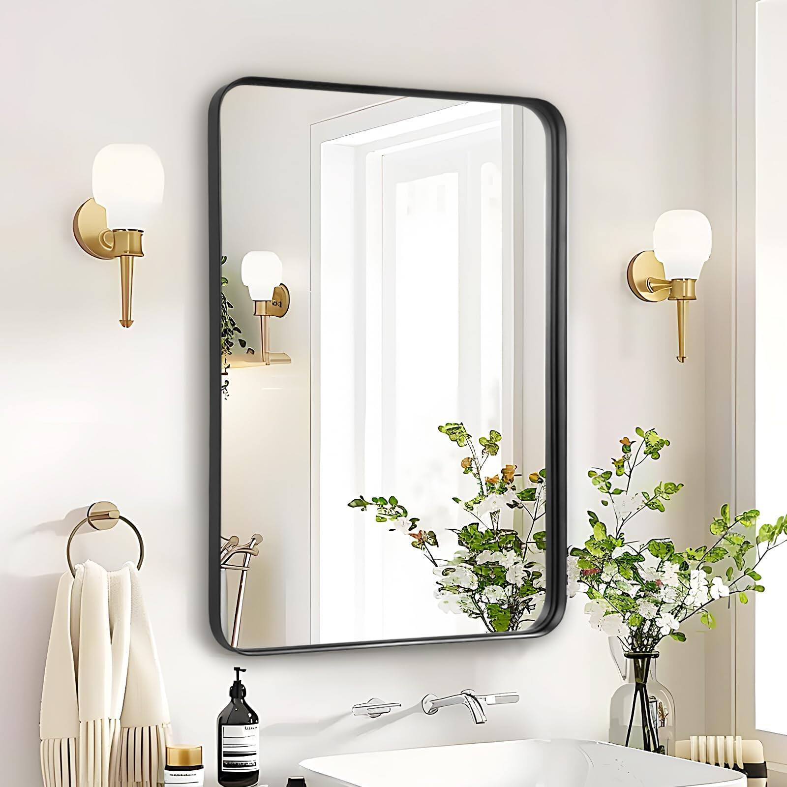 Cedar Assembly Wall Mirror For Bathroom Vnaity Over Sink Metal Matte ...