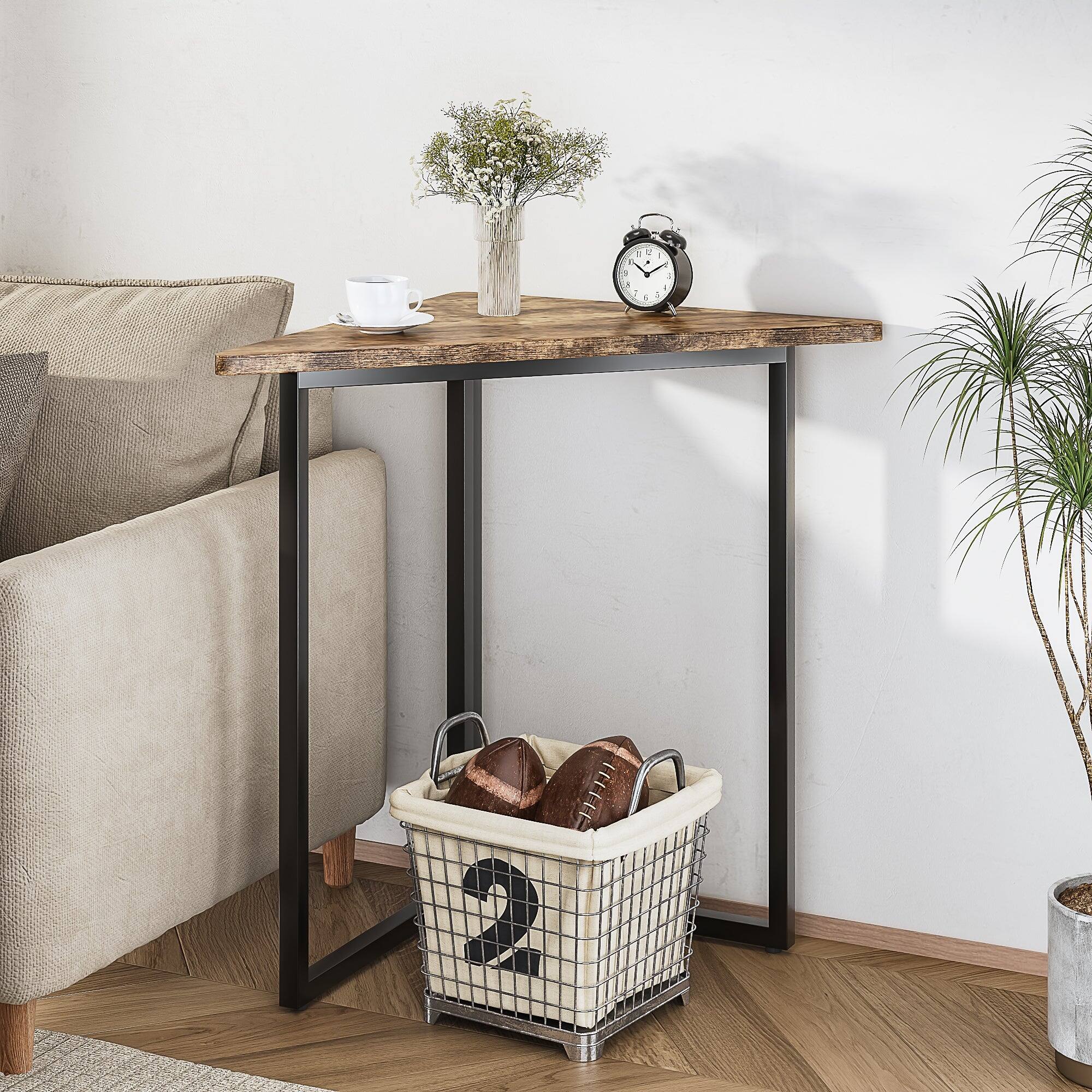 Vecelo Corner Shelf, End Side Tables, Triangle Shelves with Metal Frame ...