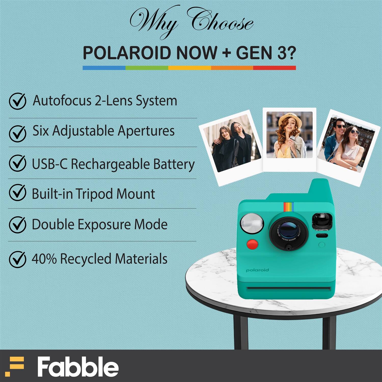 Polaroid Now Gen 3 I Type Instant Camera Bundle w/ Color Film (8 ...